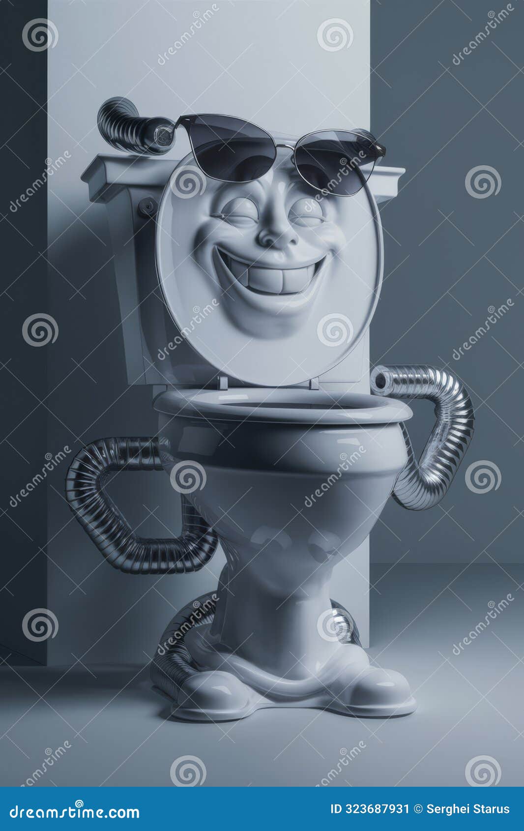 A Toilet with a Smiley Face on the Top and Sunglasses, AI Stock Image ...