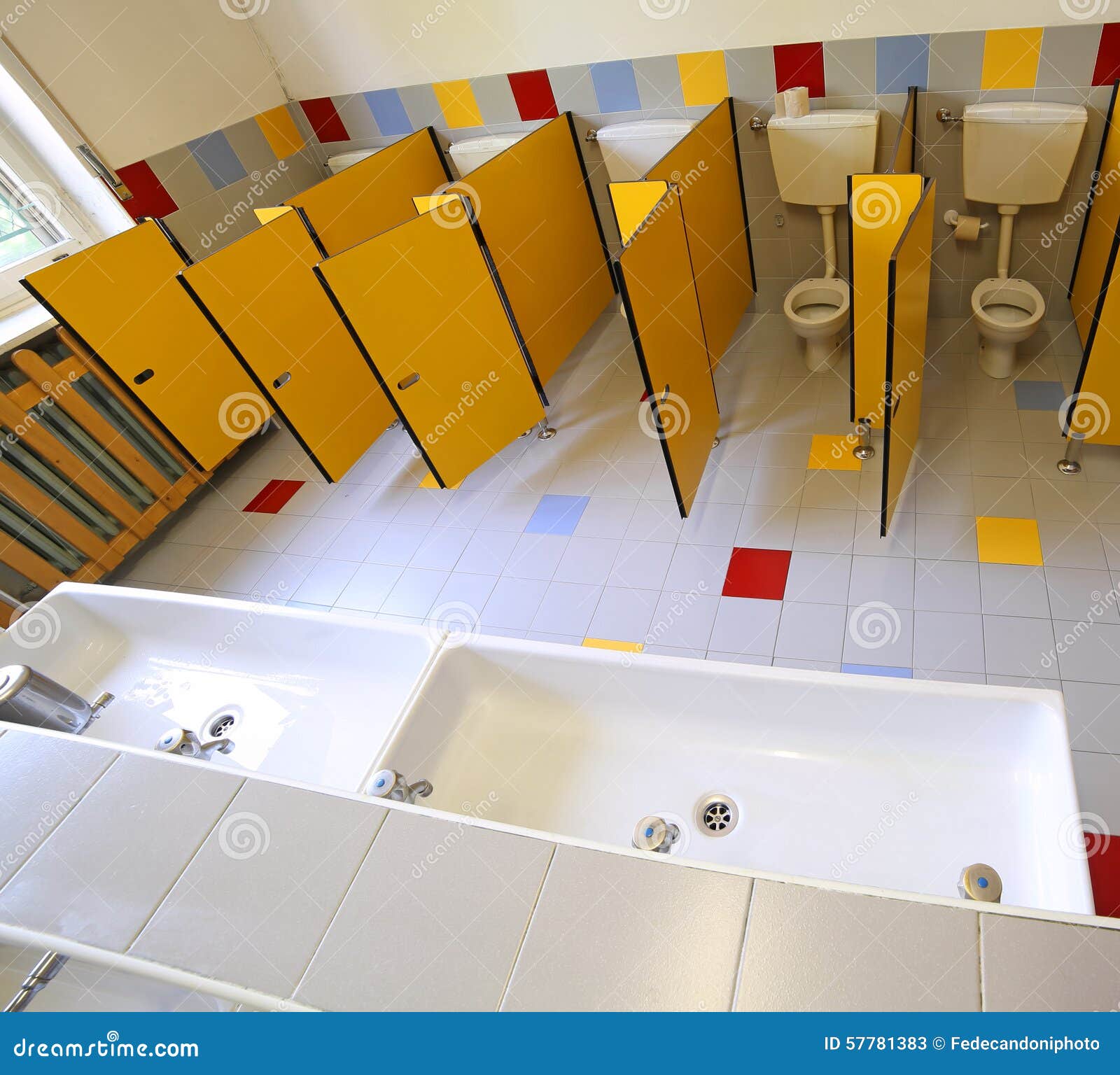 Toilets and Sinks in the Bathroom of the Kindergarten Stock Image ...