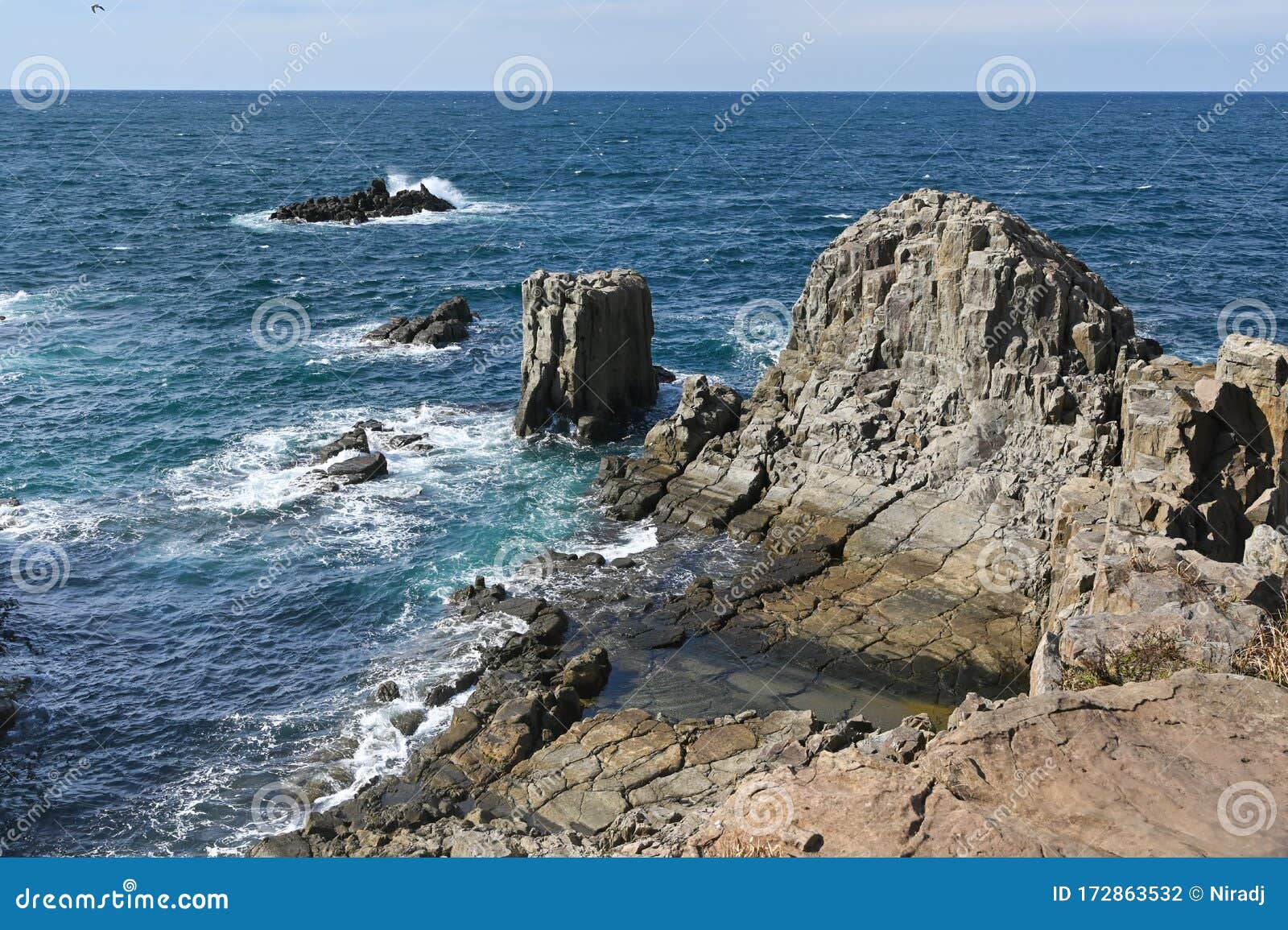 Tojinbo Cliff in Fukui, Japan Stock Photo - Image of rugged, rock ...