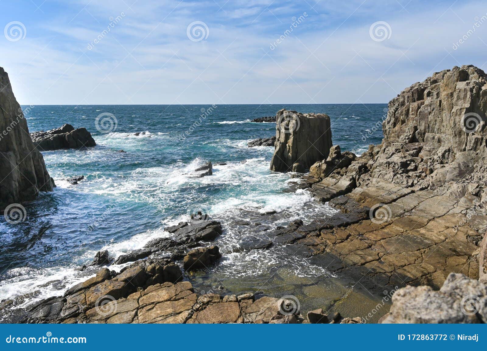 Tojinbo Cliff in Fukui, Japan Stock Photo - Image of japan, rugged ...