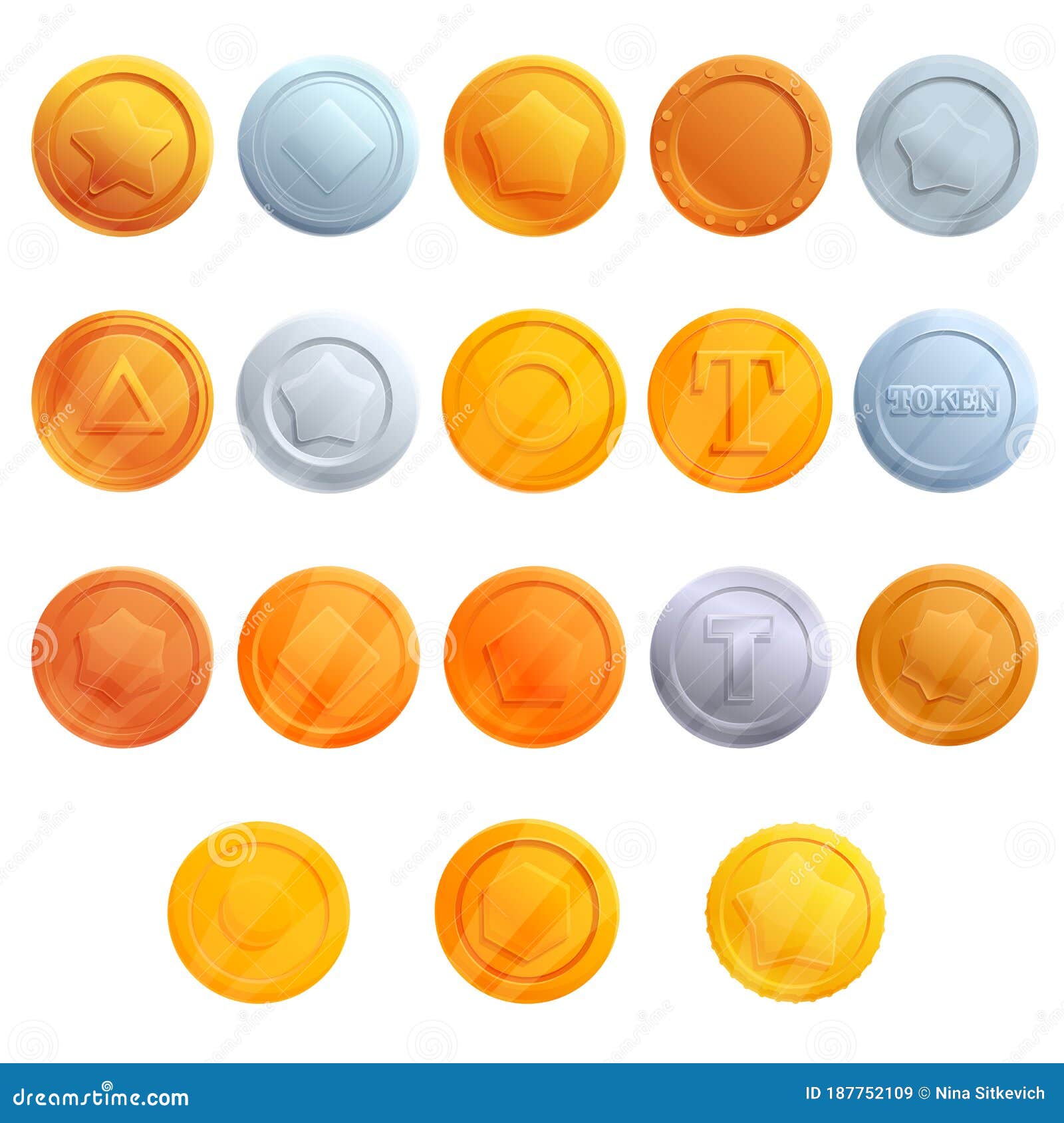 Tokens Icons Set, Cartoon Style Stock Vector - Illustration of game ...