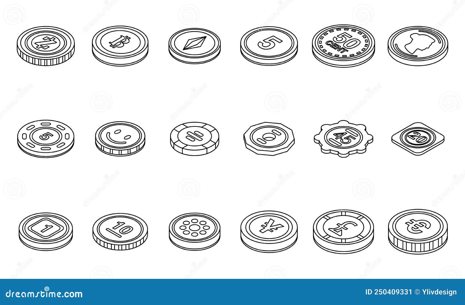 Tokens Icons Set Vector Outline Stock Vector - Illustration of wallet ...