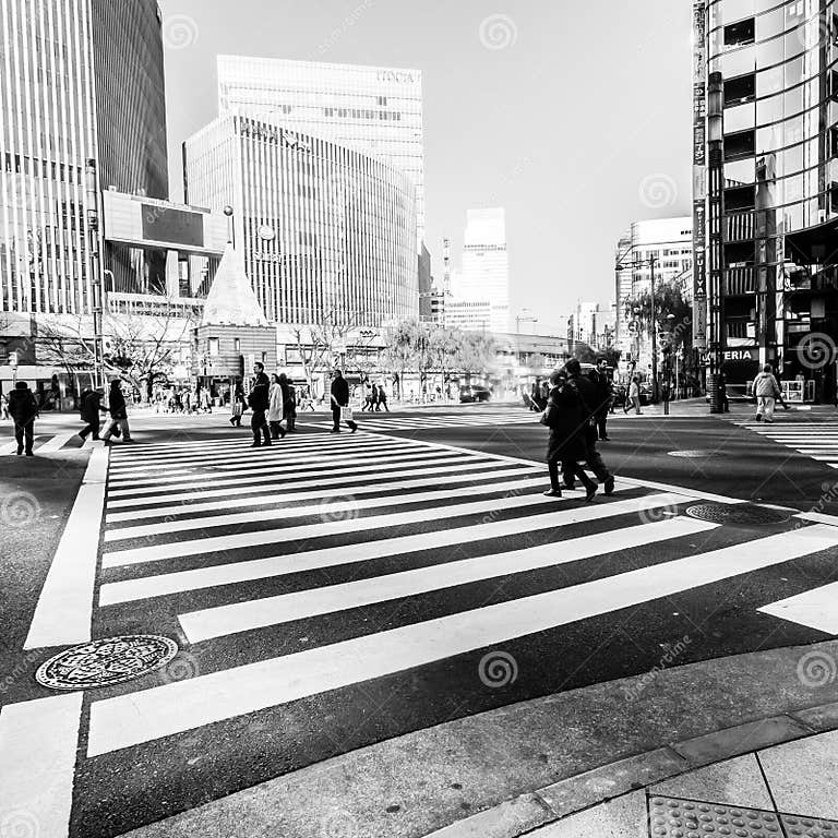 Tokio, Japón - 1 De Enero De 2010: Peatones Cruzando La Calle En El ... Tokio, Japón - 1 De Enero De 2010: Peatones Cruzando La Calle En El ...