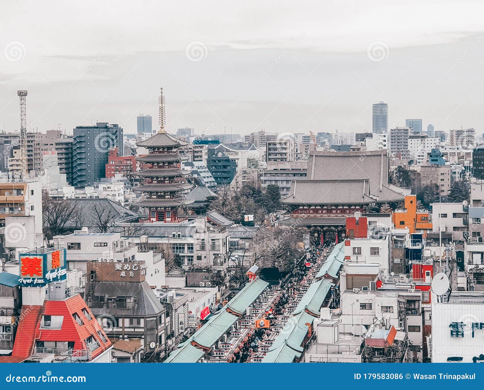 Tokyo Asakusa Temple from Above Editorial Photo - Image of city ...
