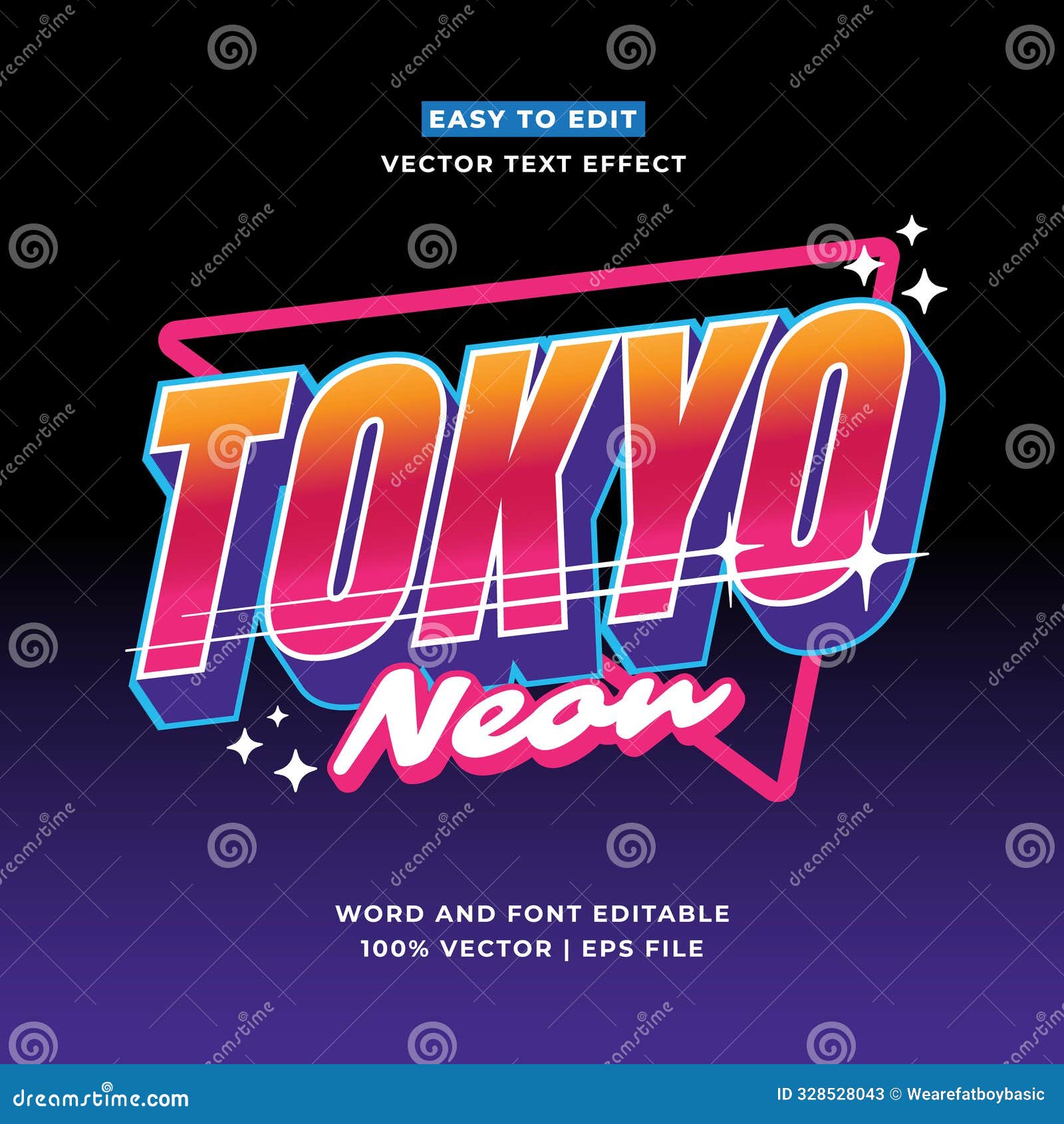 Retro Tokyo Japan 3D Vector Cartoon Style Editable Text Effect Stock ...