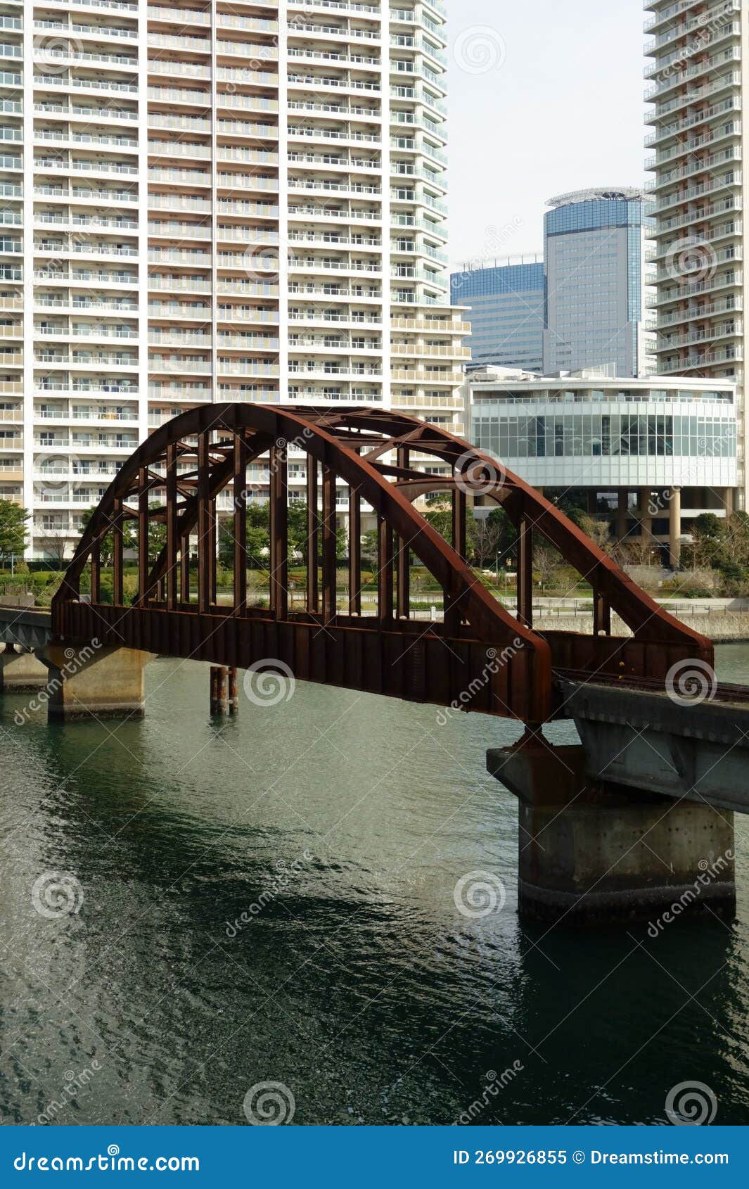 Tokyo Japan Waterfront, Distant View of Iron Bridge Stock Image - Image ...