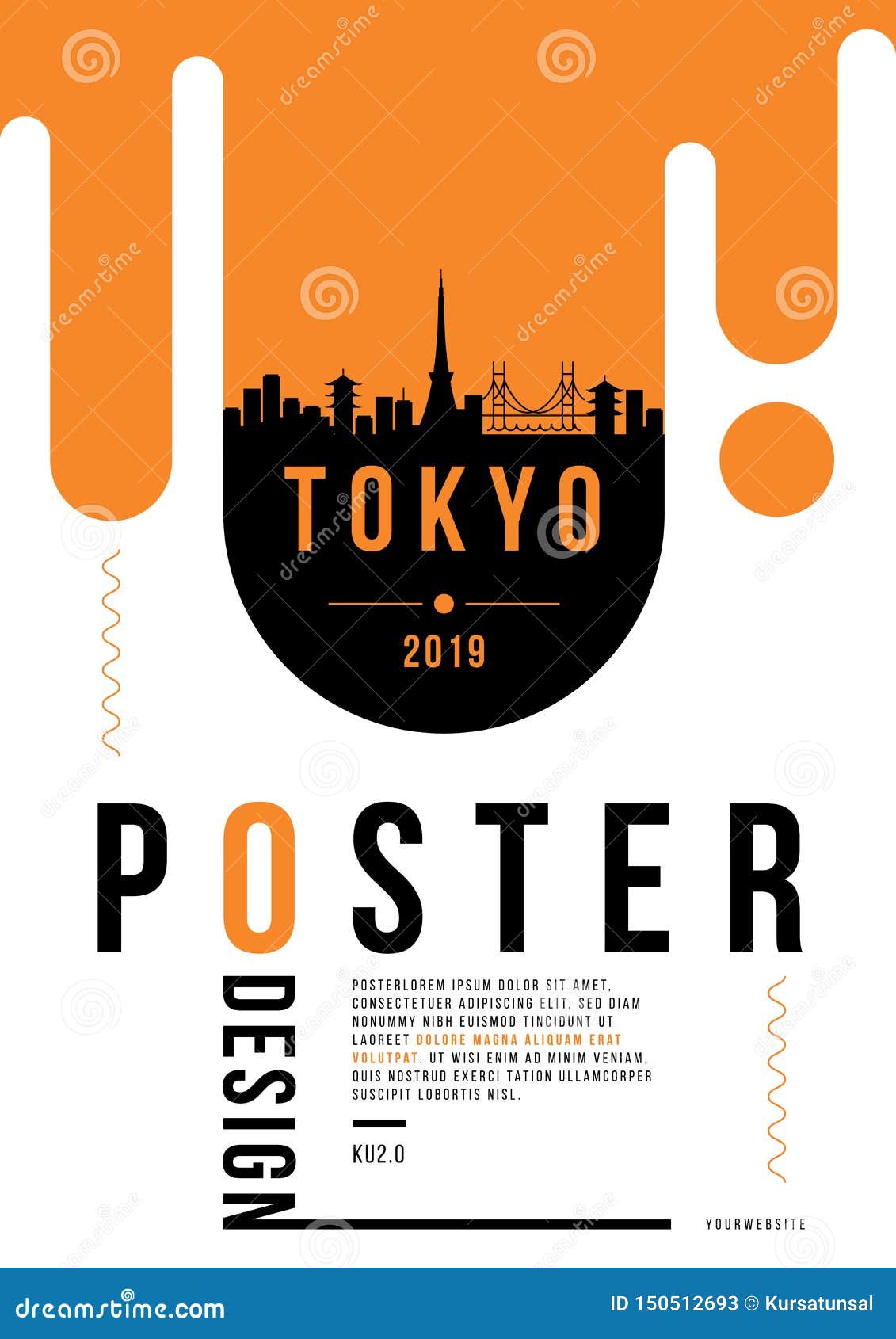 Tokyo Modern Poster Design with Vector Linear Skyline Stock ...