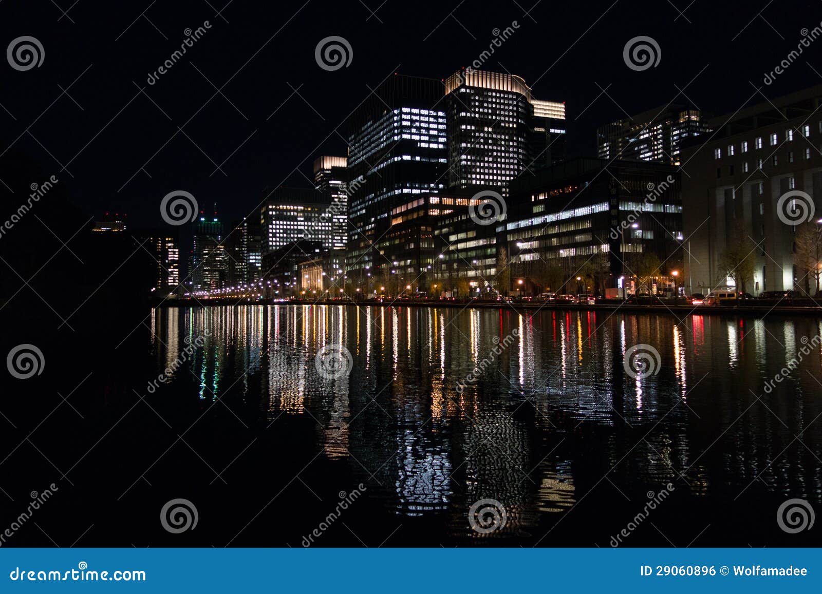 Tokyo Skyline at Night with Water Reflections Stock Photo - Image of ...