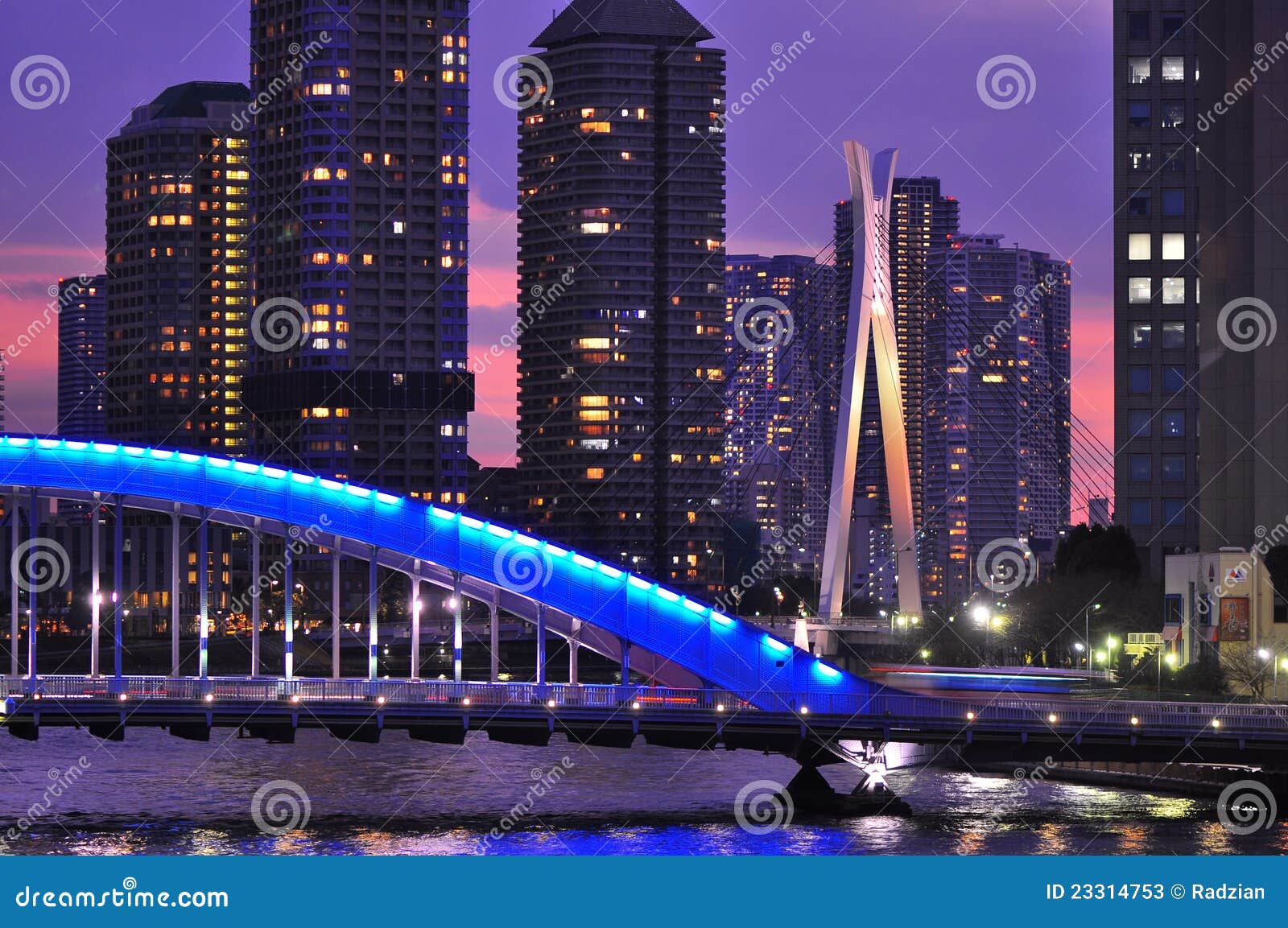 Tokyo at Night - Eitai Bashi Bridge Stock Image - Image of blue, condo ...
