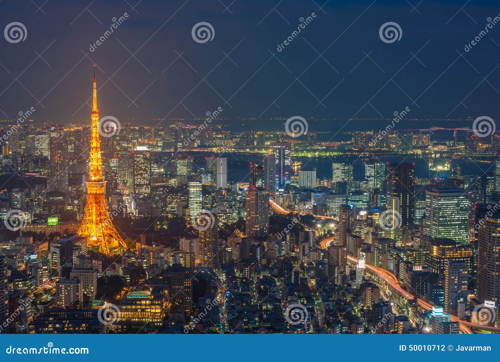 Tokyo Night Scene, Panoramic View Stock Photo - Image of business ...