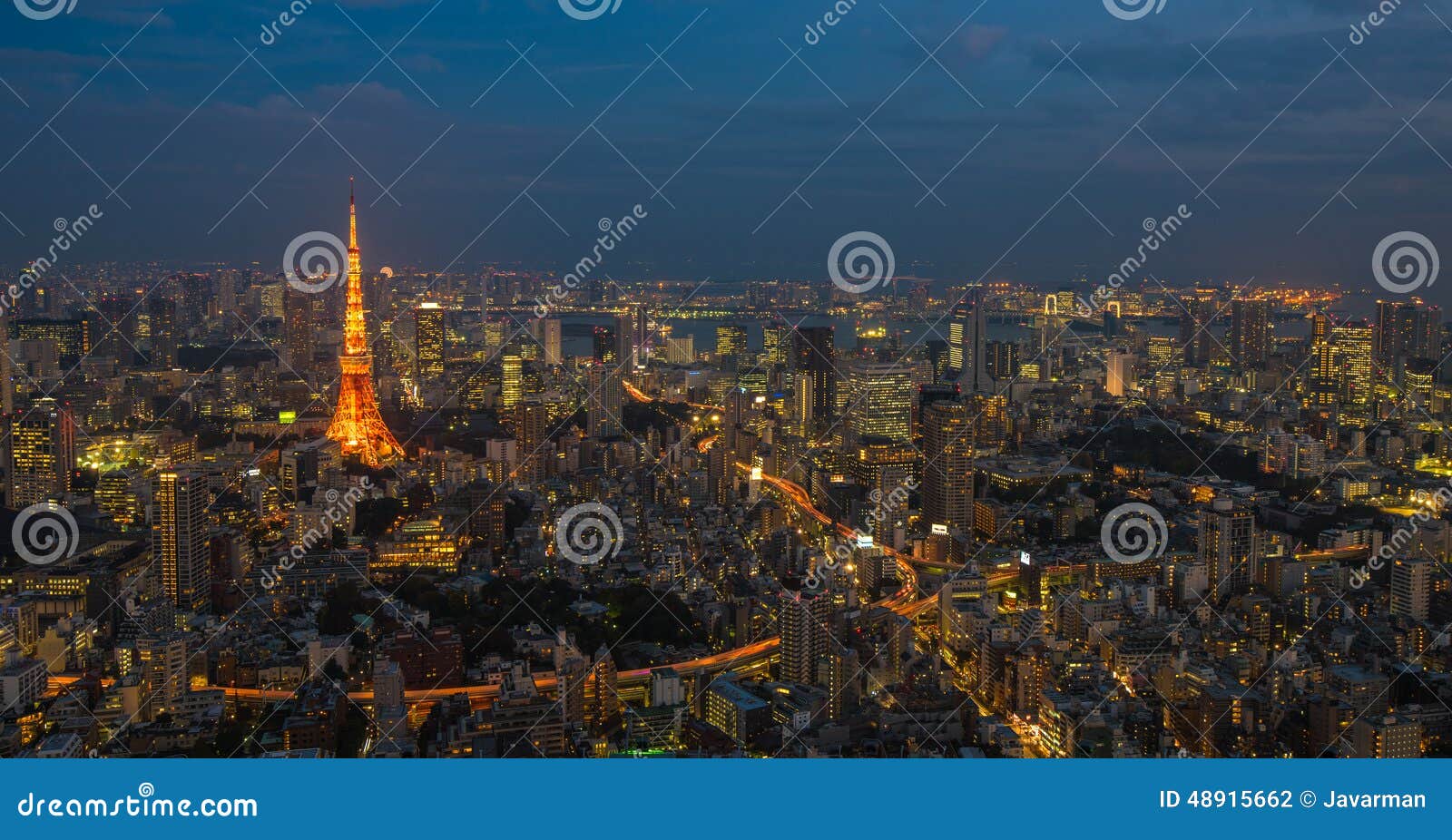 Tokyo Night Scene, Panoramic View Stock Photo - Image of huge ...