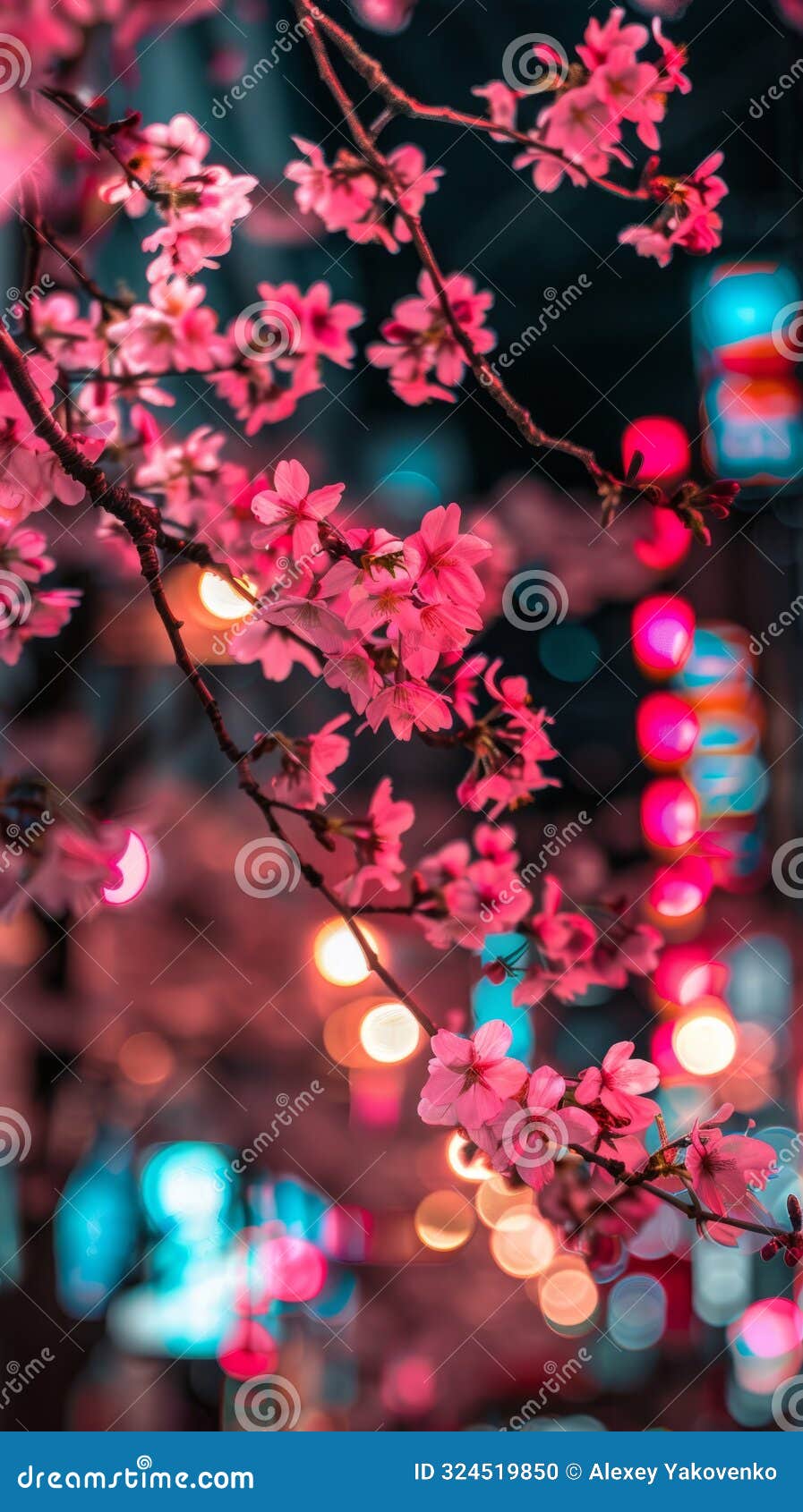 Tokyo Sakura Cherry Blossom with Light Up Stock Photo - Image of ...