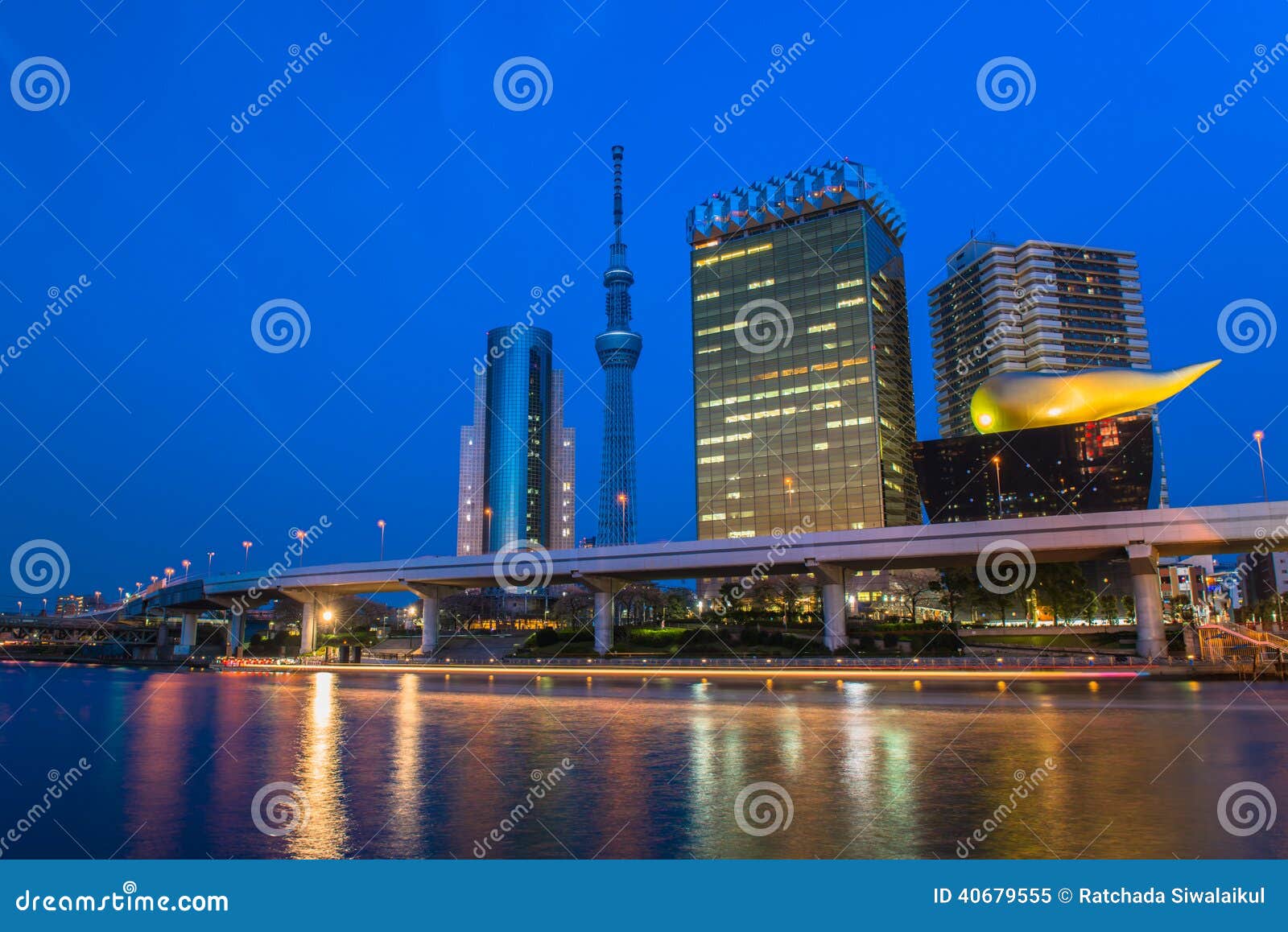Tokyo Sky Tree and Azumabashi Riverside Stock Image - Image of tree ...