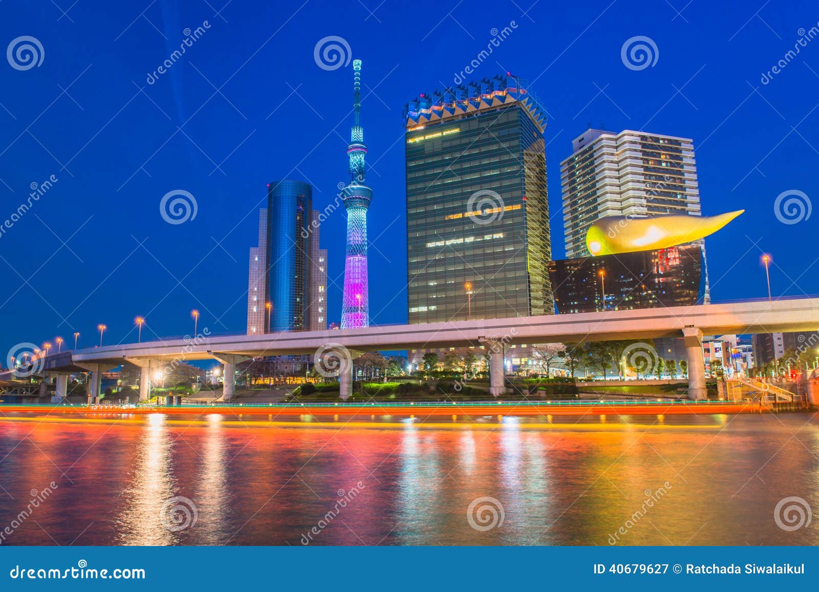 Tokyo Sky Tree and Azumabashi Riverside Stock Image - Image of ...