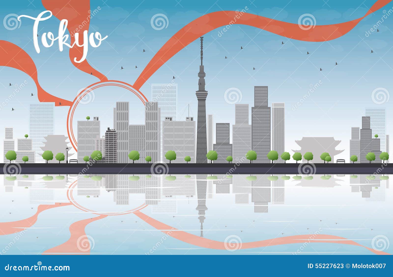 Tokyo Skyline With Skyscrapers, Sun And Reflection Cartoon Vector ...