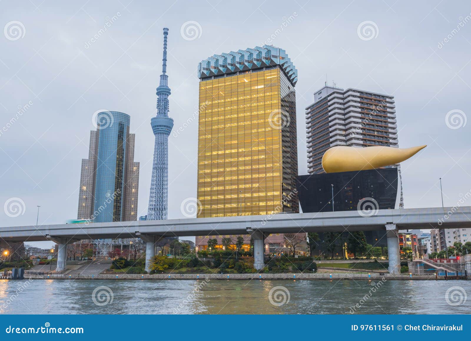 Tokyo Skytree and Asahi Tower with Sumida River. Editorial Photo ...