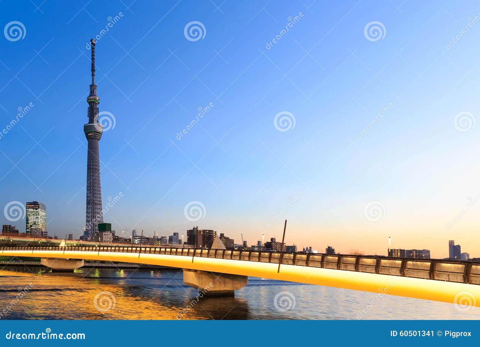 Tokyo Skytree and Bridge at Twilight Editorial Photo - Image of skyline ...