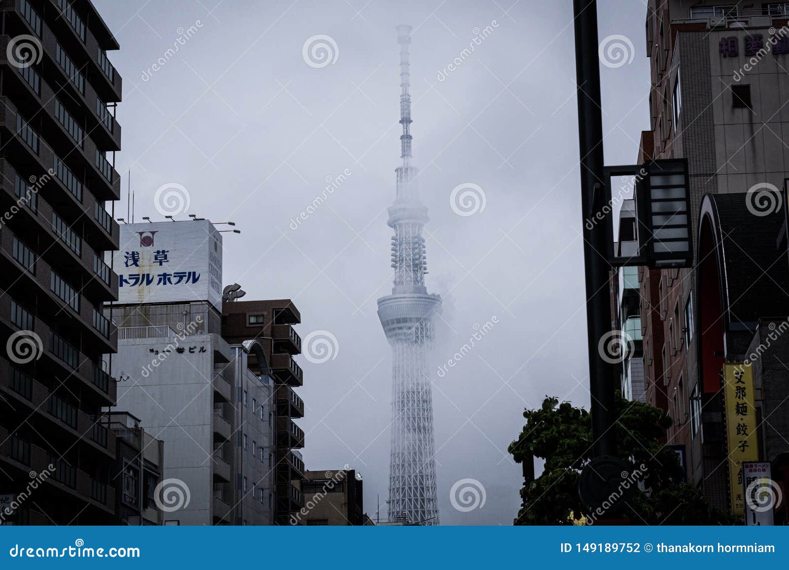 Red Tokyo Antenna Tower With Sakura Blossom Flower Blue Sky Back ...