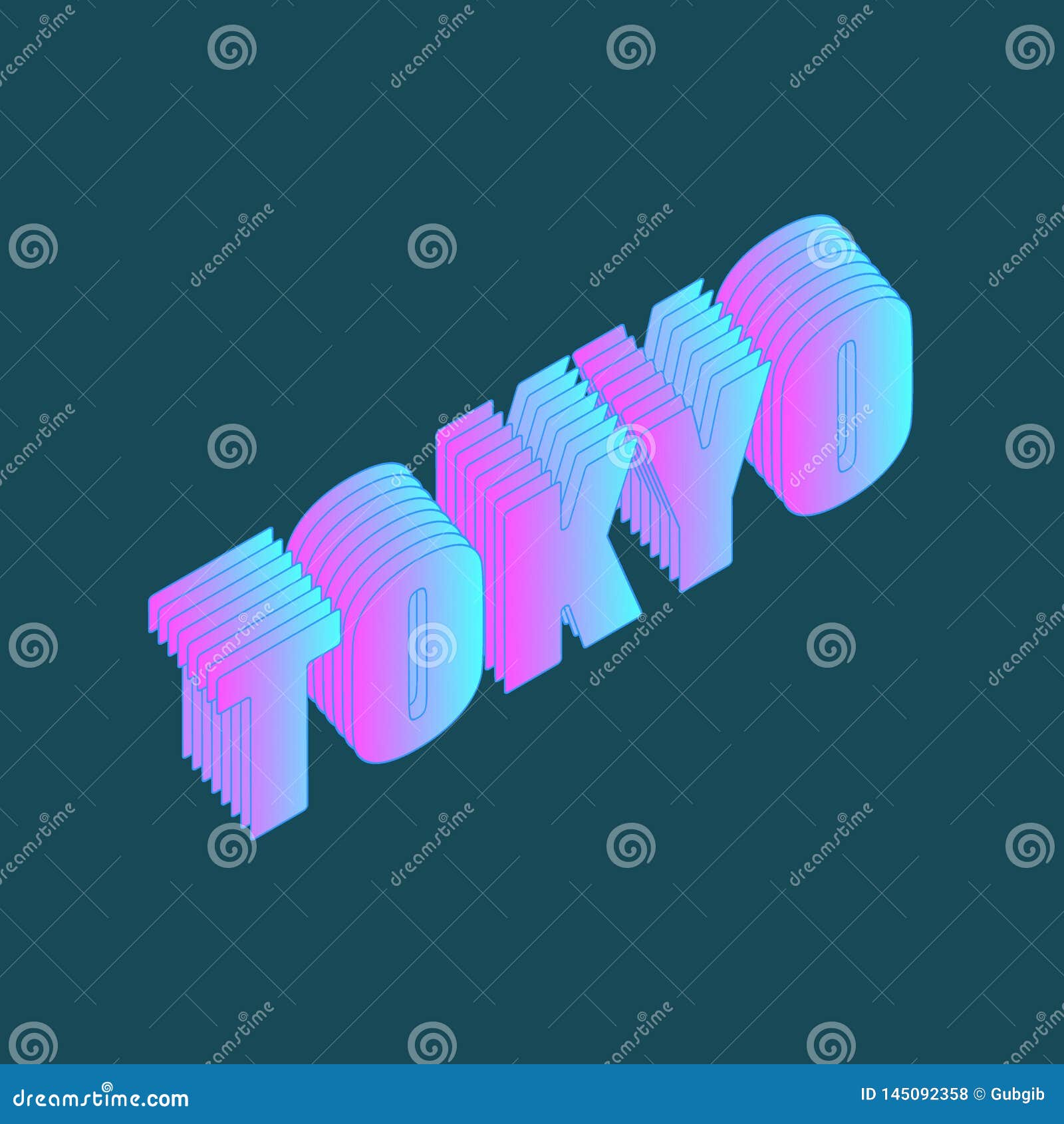 Tokyo Text with 3d Isometric Effect Stock Illustration - Illustration ...