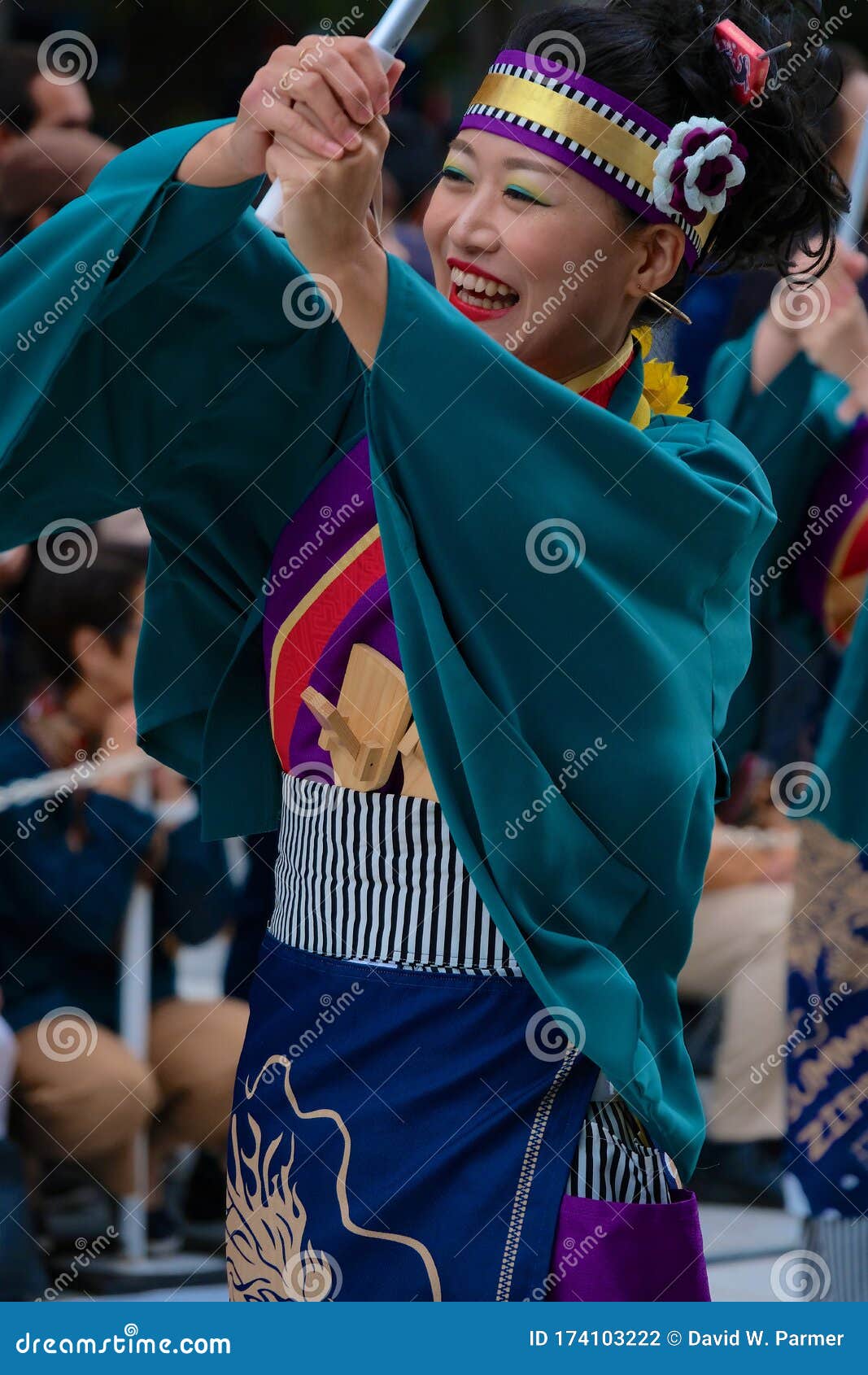 Beautiful Japanese Female Dancer In Kimono Smiles To Enthusiastic