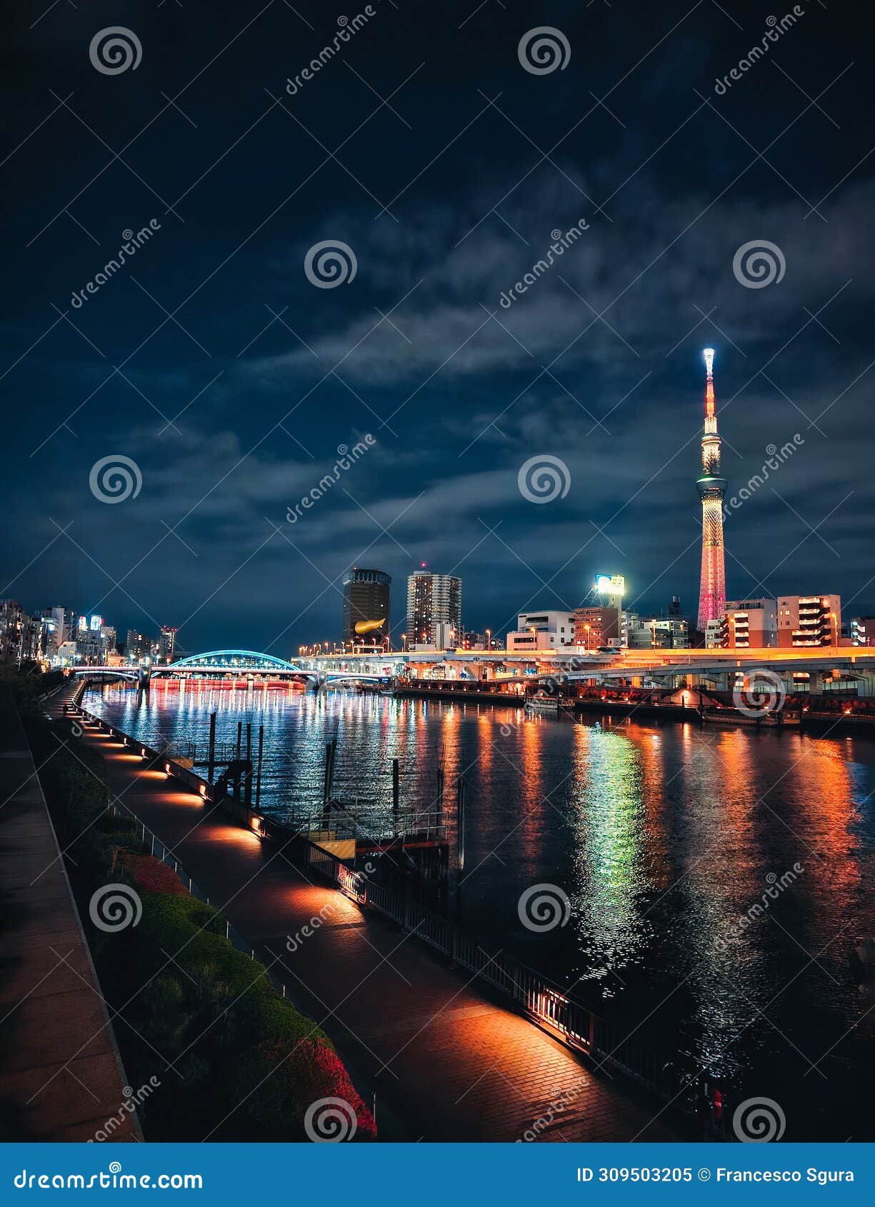 Tokyo Tower at Night Over the Water Stock Image - Image of tourism ...