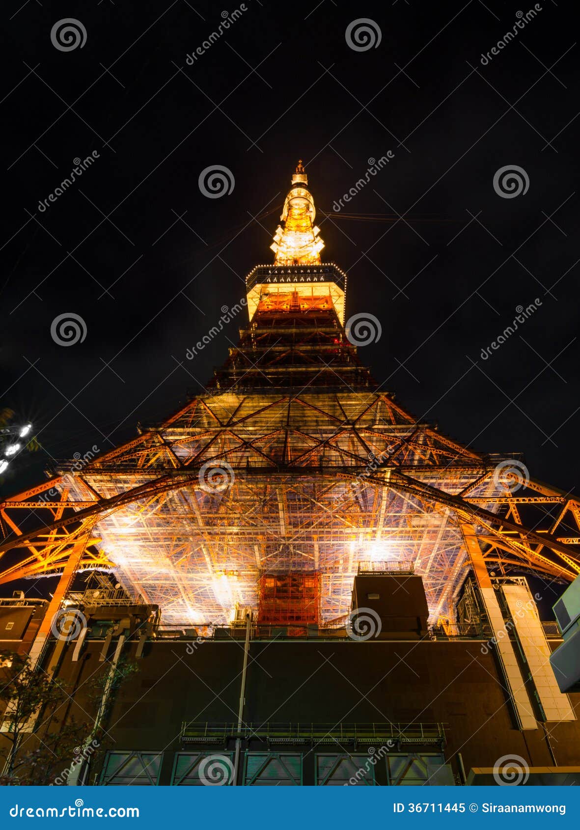 Tokyo Tower at night stock image. Image of building, orange - 36711445
