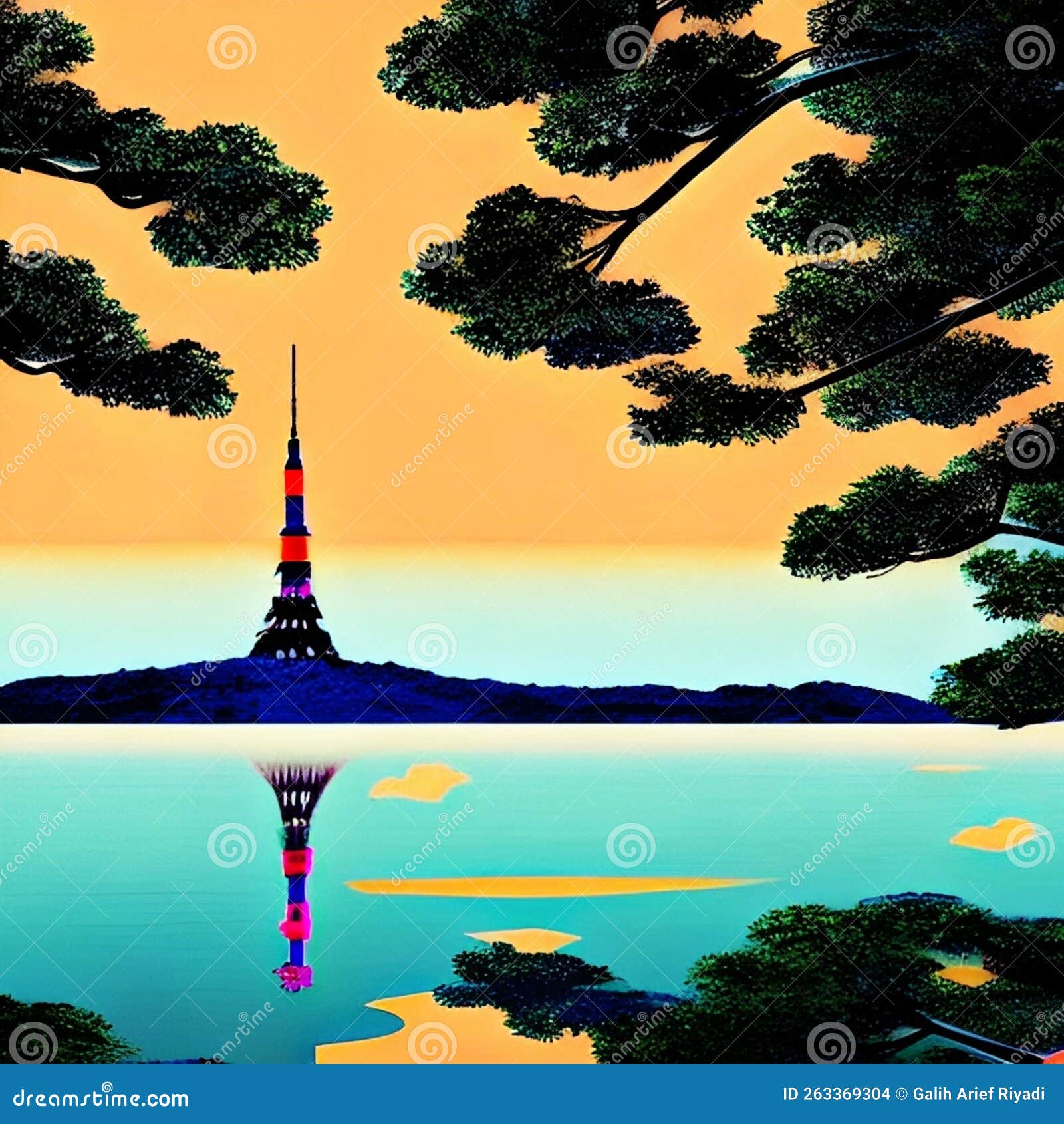 Tokyo Tower Painting, Japan Stock Illustration - Illustration of tower ...