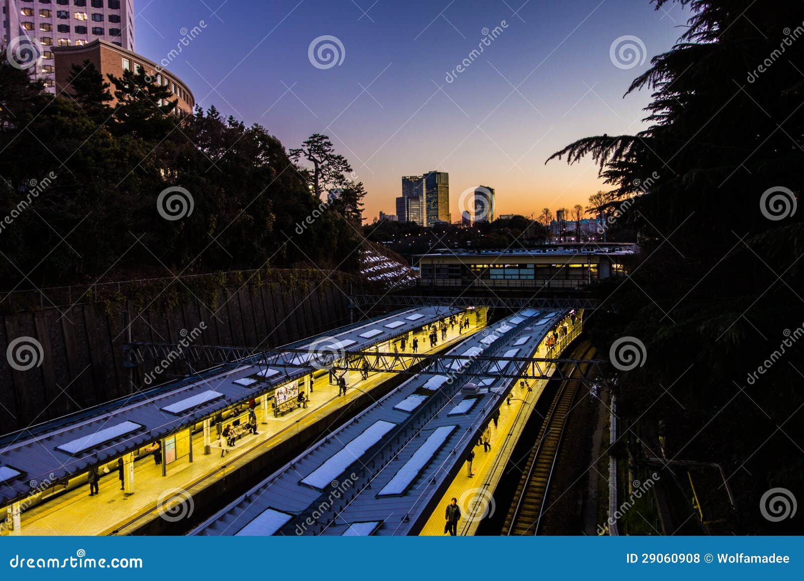 Sunset at Tokyo, Japan Train Station Stock Photo - Image of setting ...