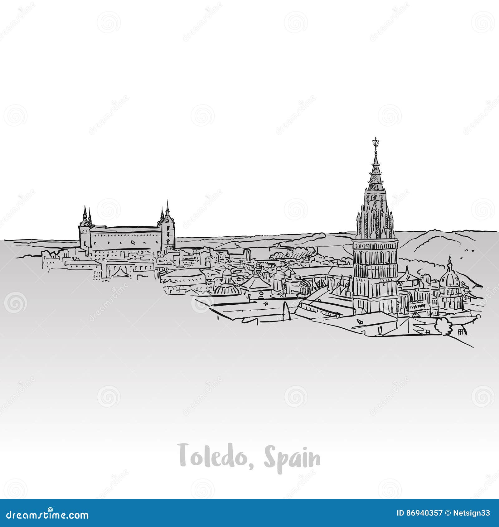 Toledo Panorama Lineart Vector Sketch | CartoonDealer.com #159857305