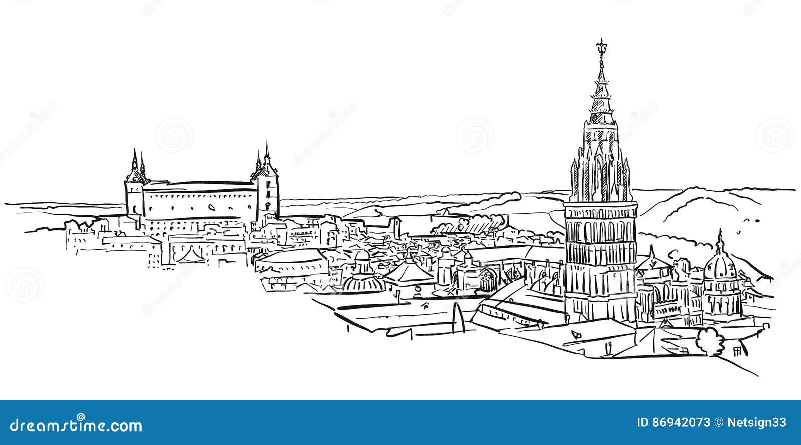 Toledo Ancient Panorama Wall Art Stock Vector - Illustration of ...