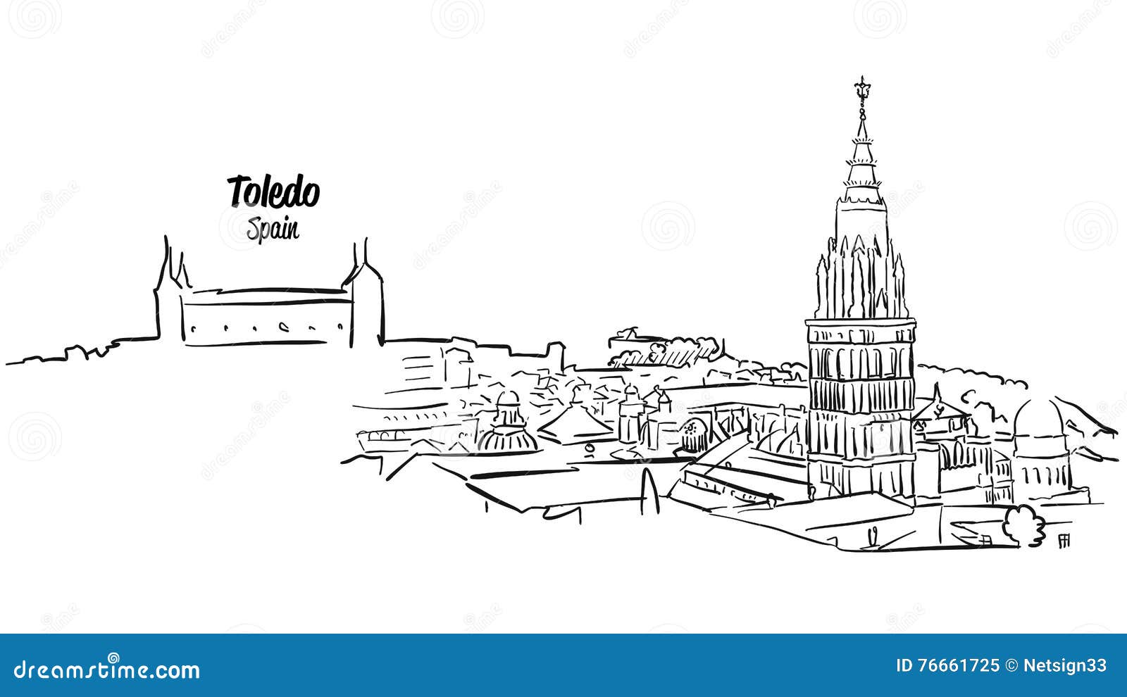 Toledo Ancient Skyline Panorama Sketch Stock Vector - Illustration of ...