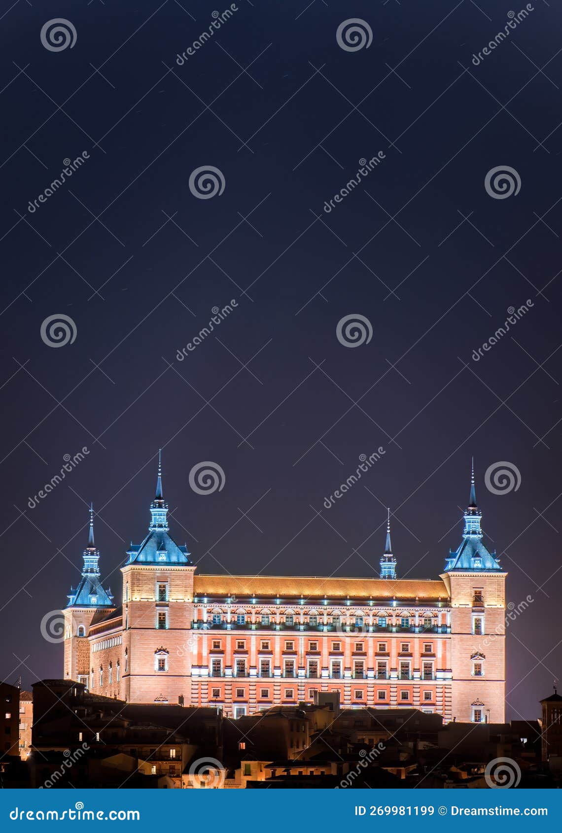 Toledo Castle Night View, Long Shot with Text Space Stock Image - Image ...