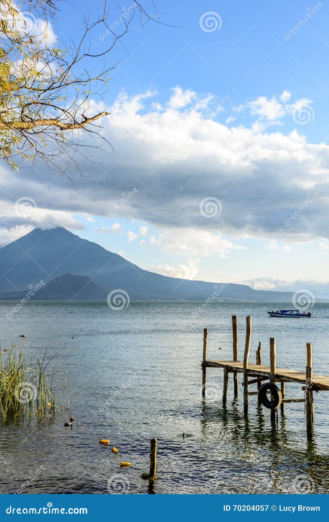 Toliman Volcano, Lake Atitlan, Guatemala Stock Image - Image of boat ...