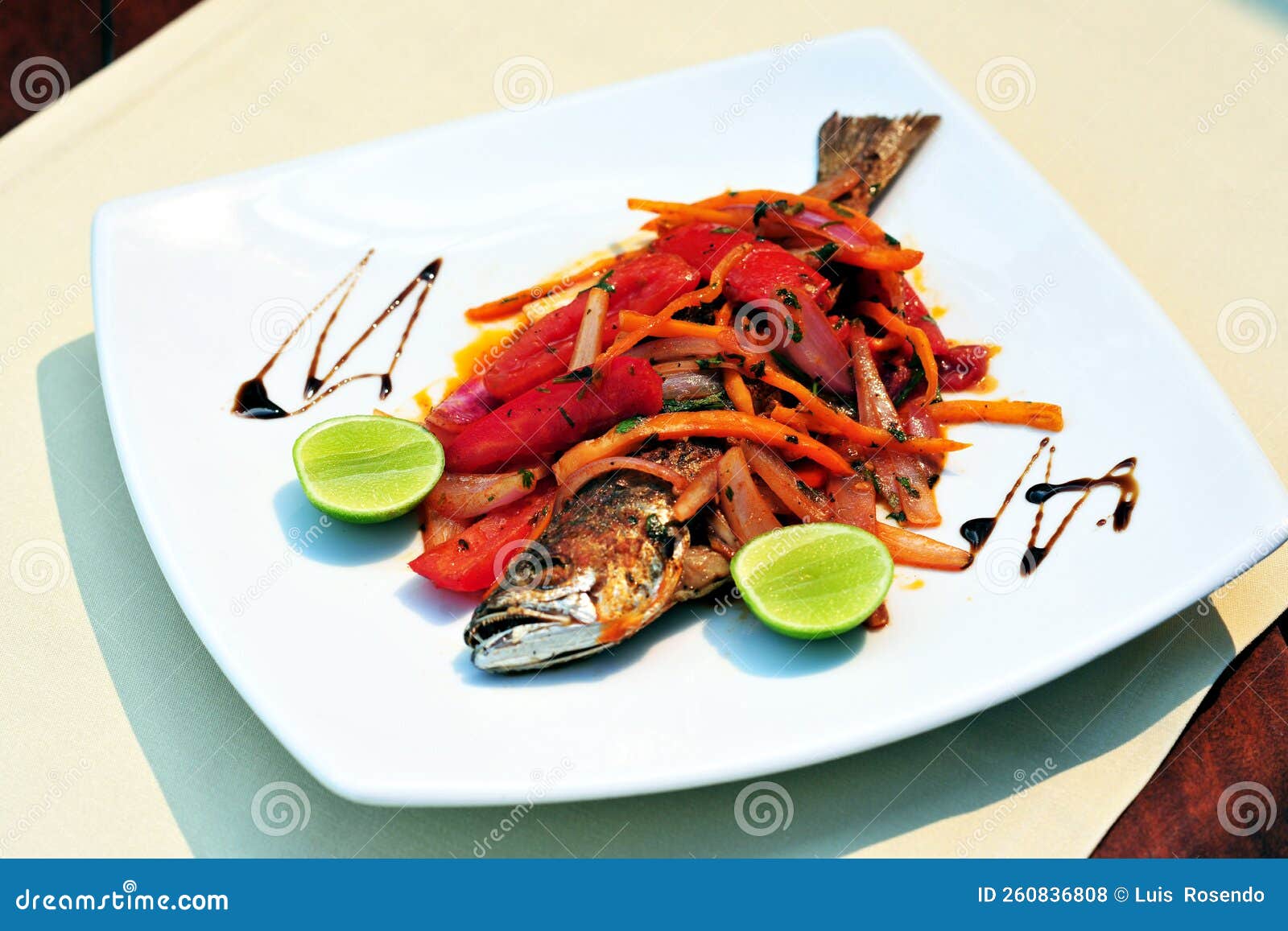 Tollo Fishfried with Onion an D Tomato Piura Peru Stock Photo - Image ...