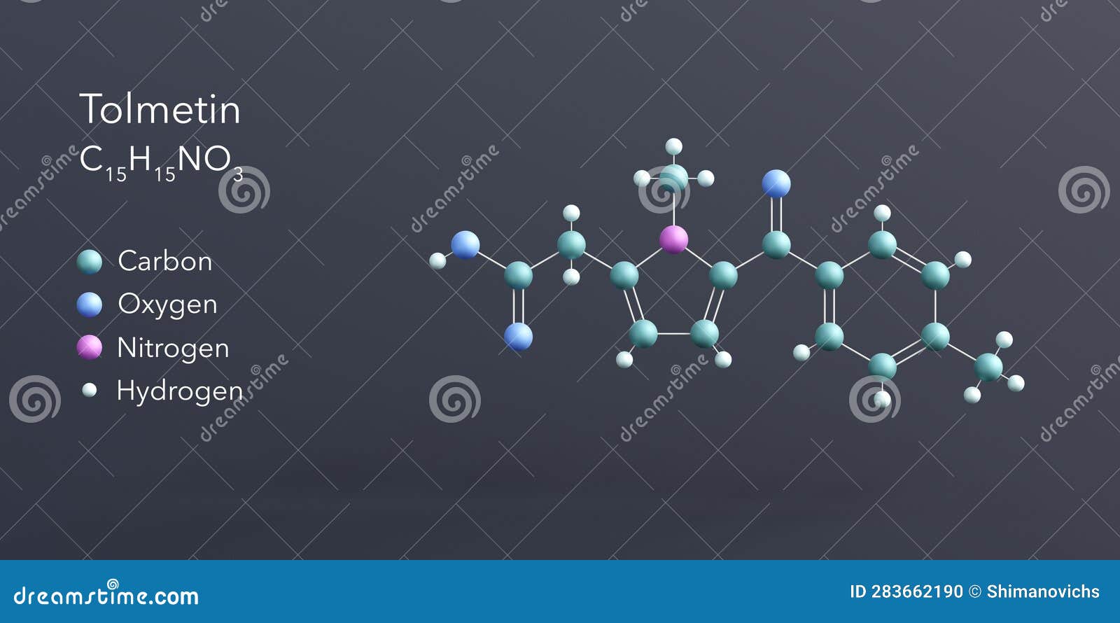 Tolmetin Molecule 3d Rendering Flat Molecular Structure With Chemical