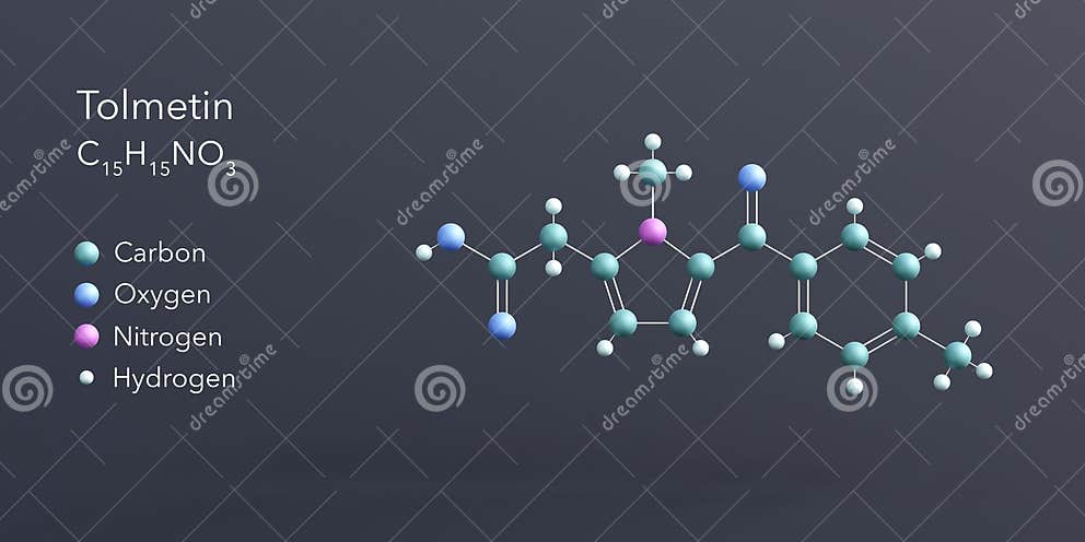 Tolmetin Molecule 3d Rendering, Flat Molecular Structure with Chemical ...