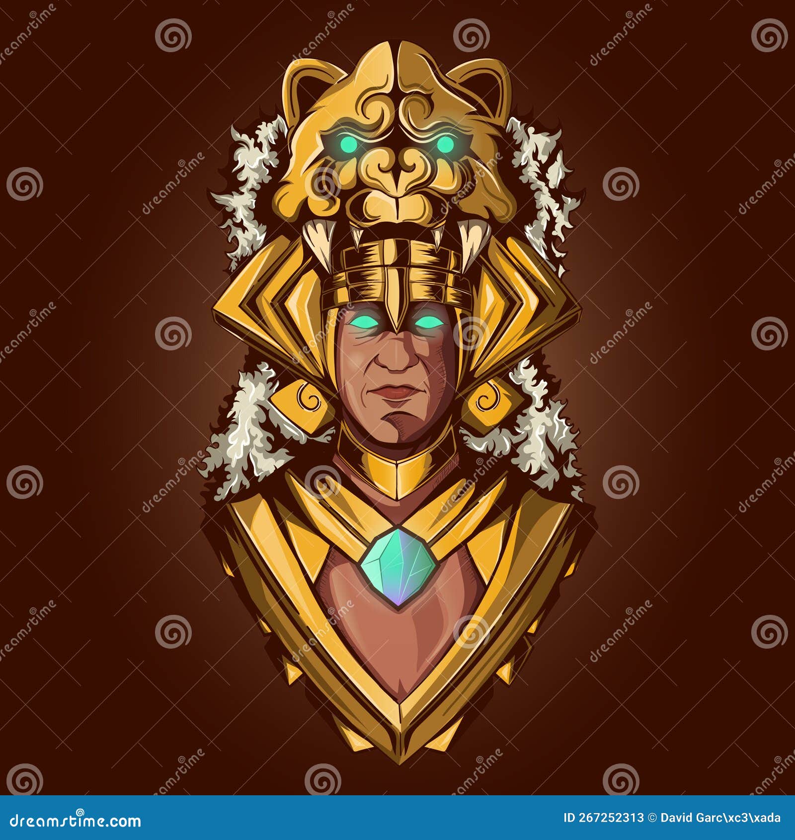 Mayan Native Dressed in Gold with Jaguar Ornament Stock Vector ...