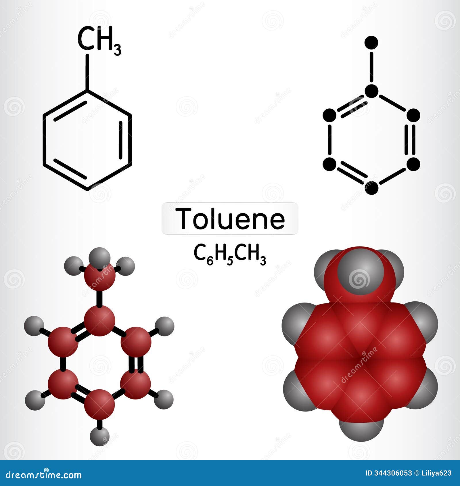Toluene, Toluol C7H8 Molecule.Structural and 3D Models of Aromatic ...