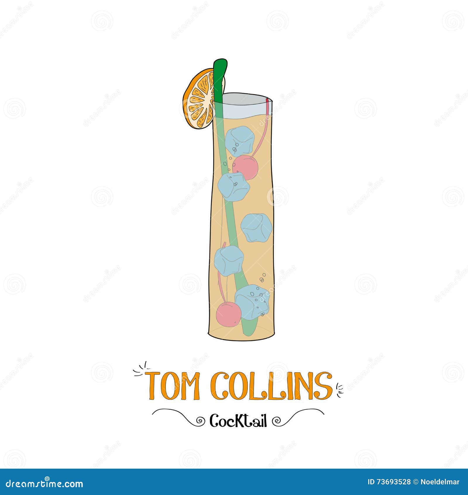 Tom Collins Cocktail for a Customer Illustration for Bar Business Stock ...