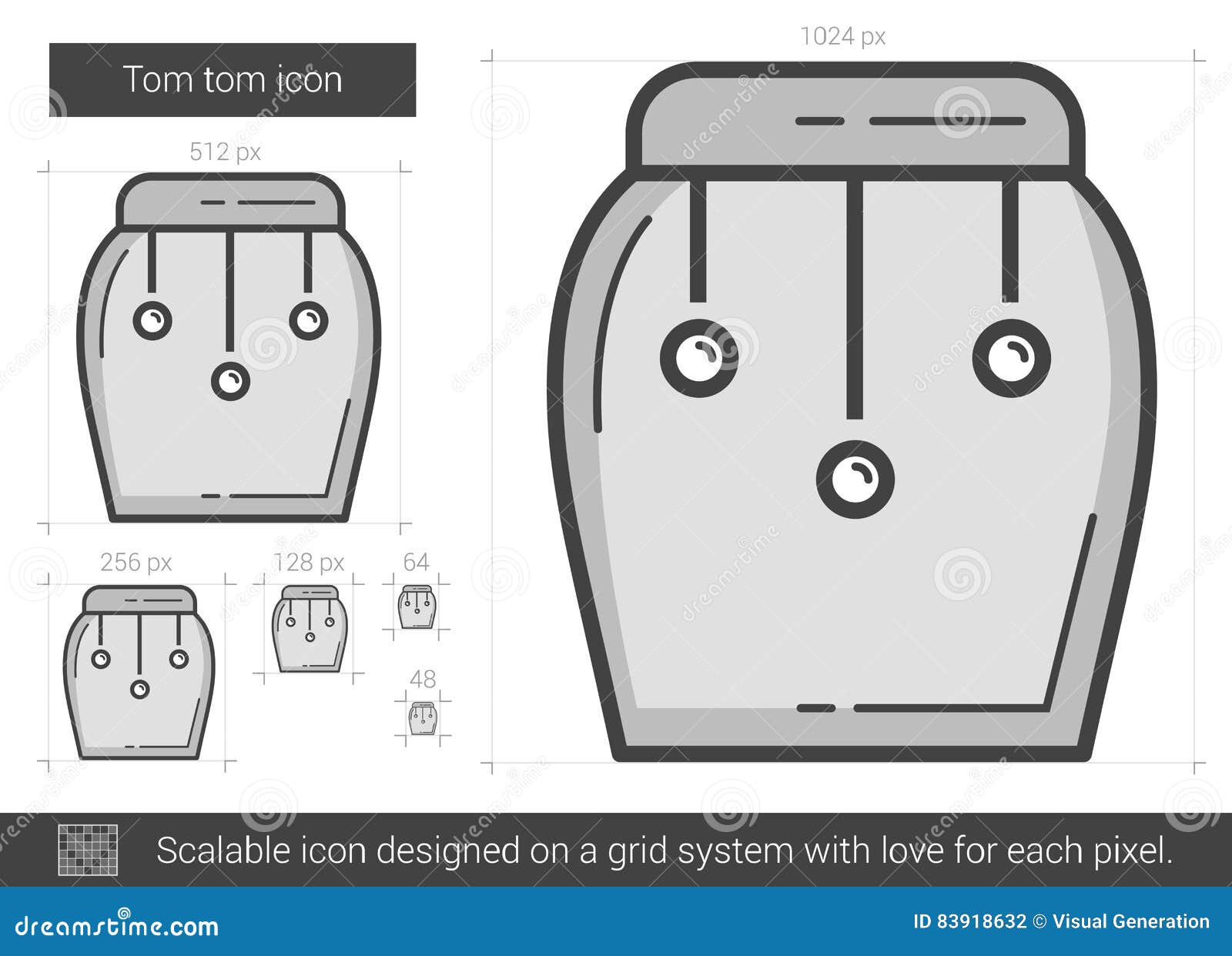 Tom tom line icon. stock vector. Illustration of element - 83918632