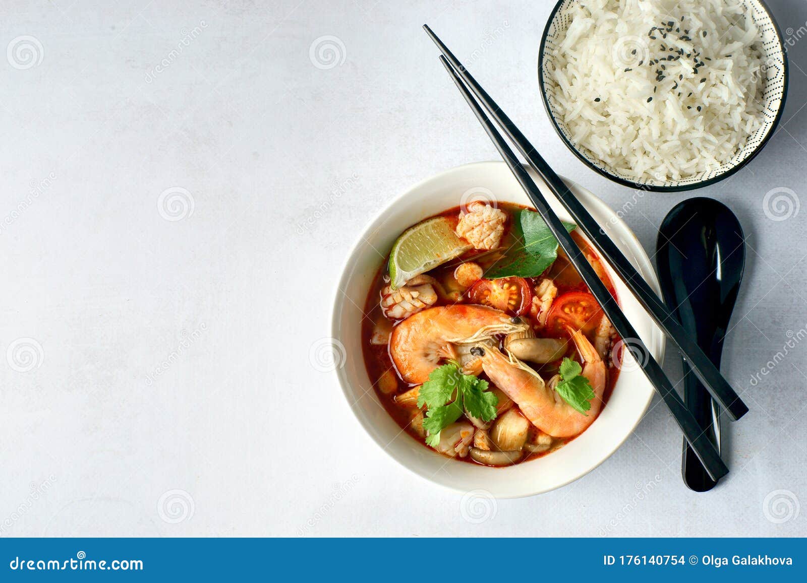 Tom Yam with Rice on a Light Background Stock Photo - Image of closeup ...
