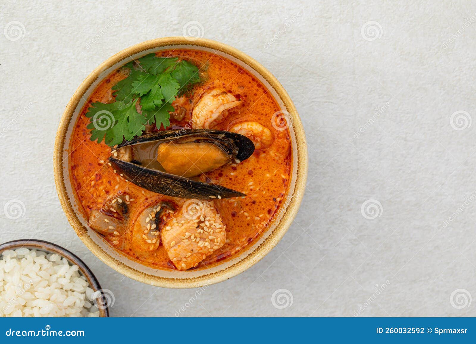 Tom Yam Seafood Soup with Rice Stock Photo - Image of restaurant ...