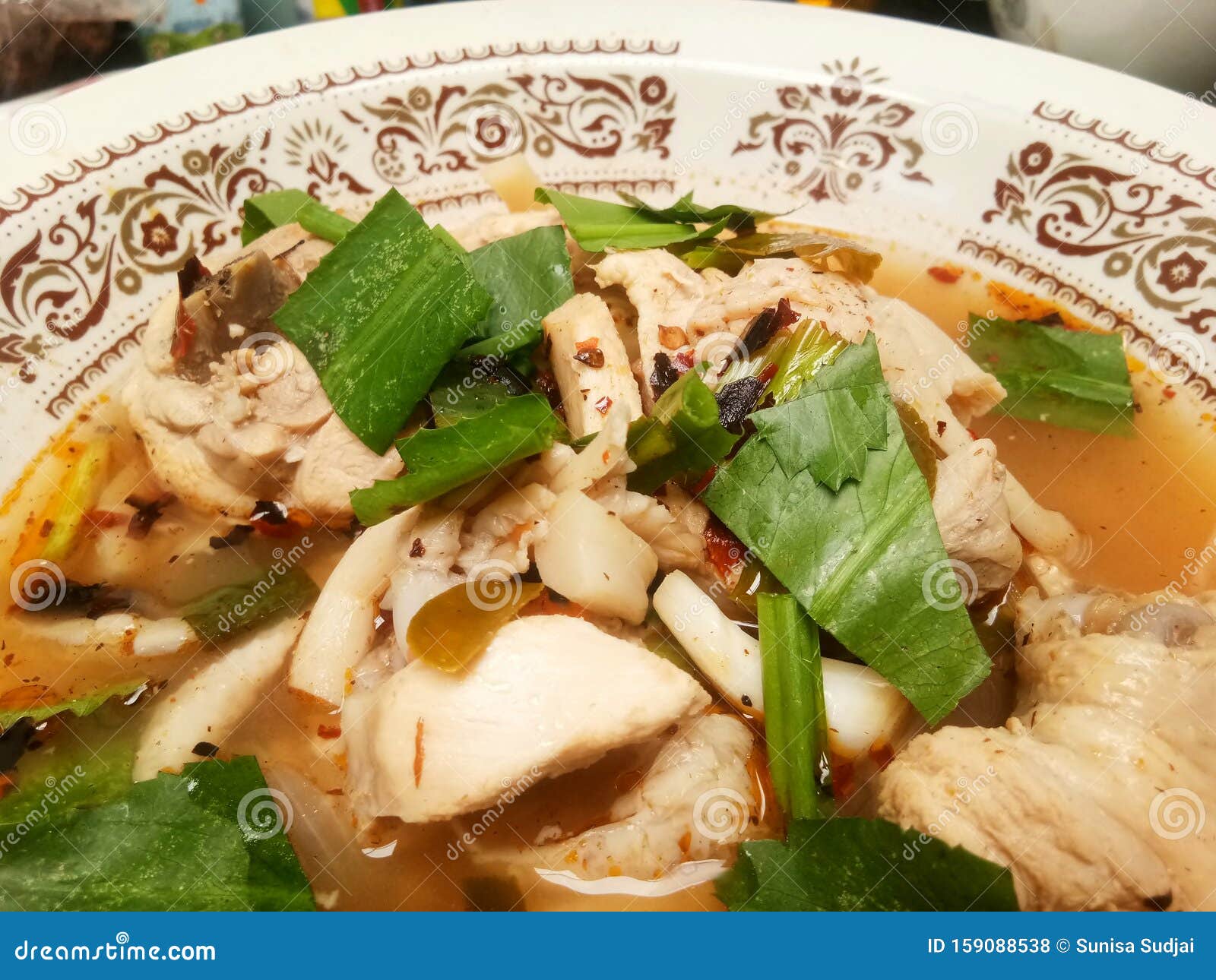 Tom Yum Chicken with Parsley Stock Photo - Image of rice, lunch: 159088538