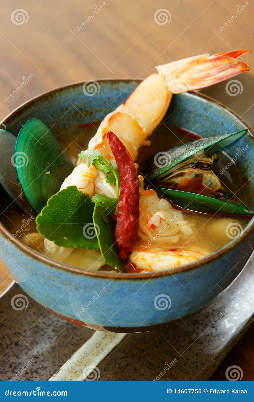 Tom Yum Goong, Thai Hot Spicy Soup Shrimp On Black Cup Stock ...