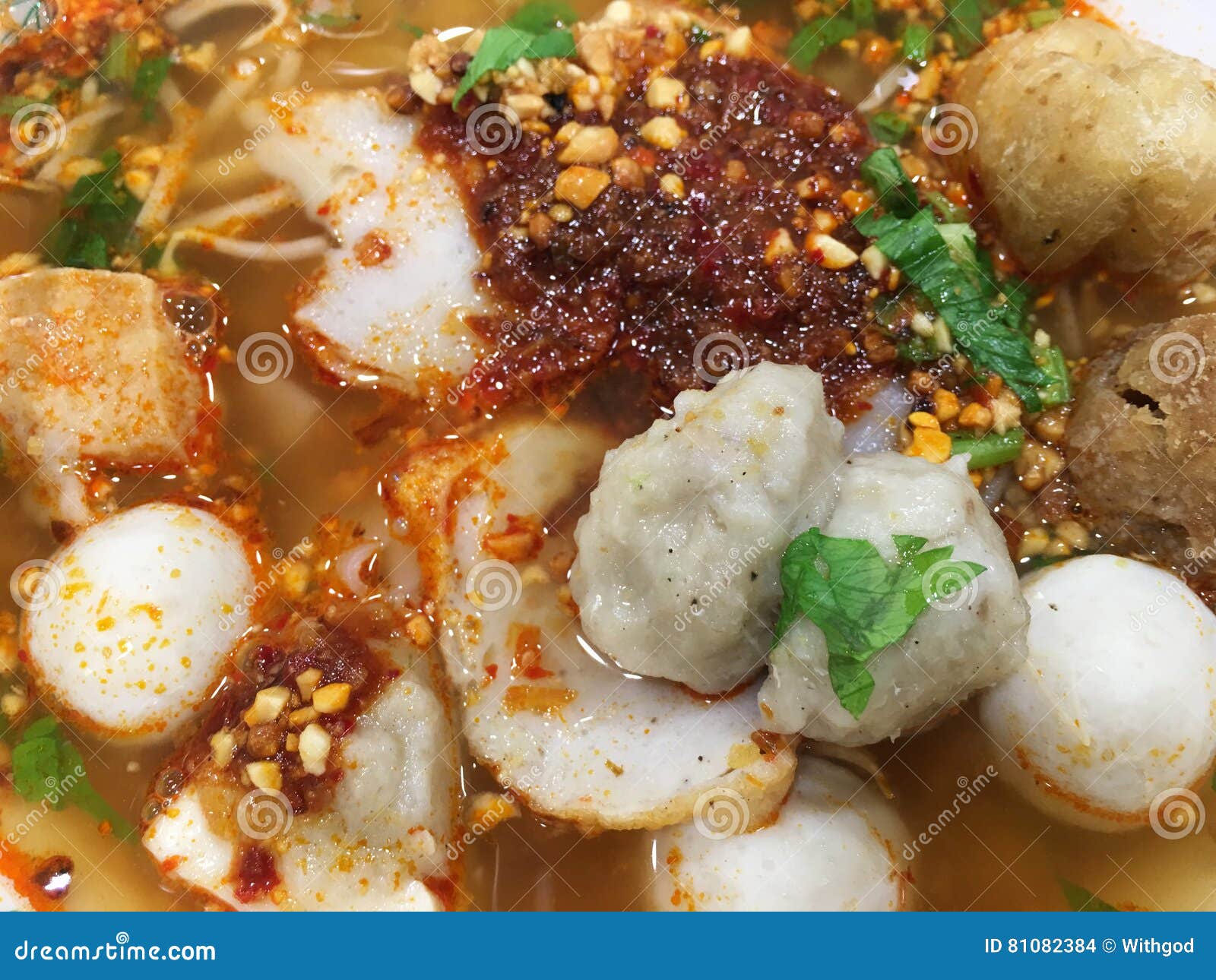 Tom Yum Soup with Fish Balls Stock Photo - Image of pork, indoors: 81082384