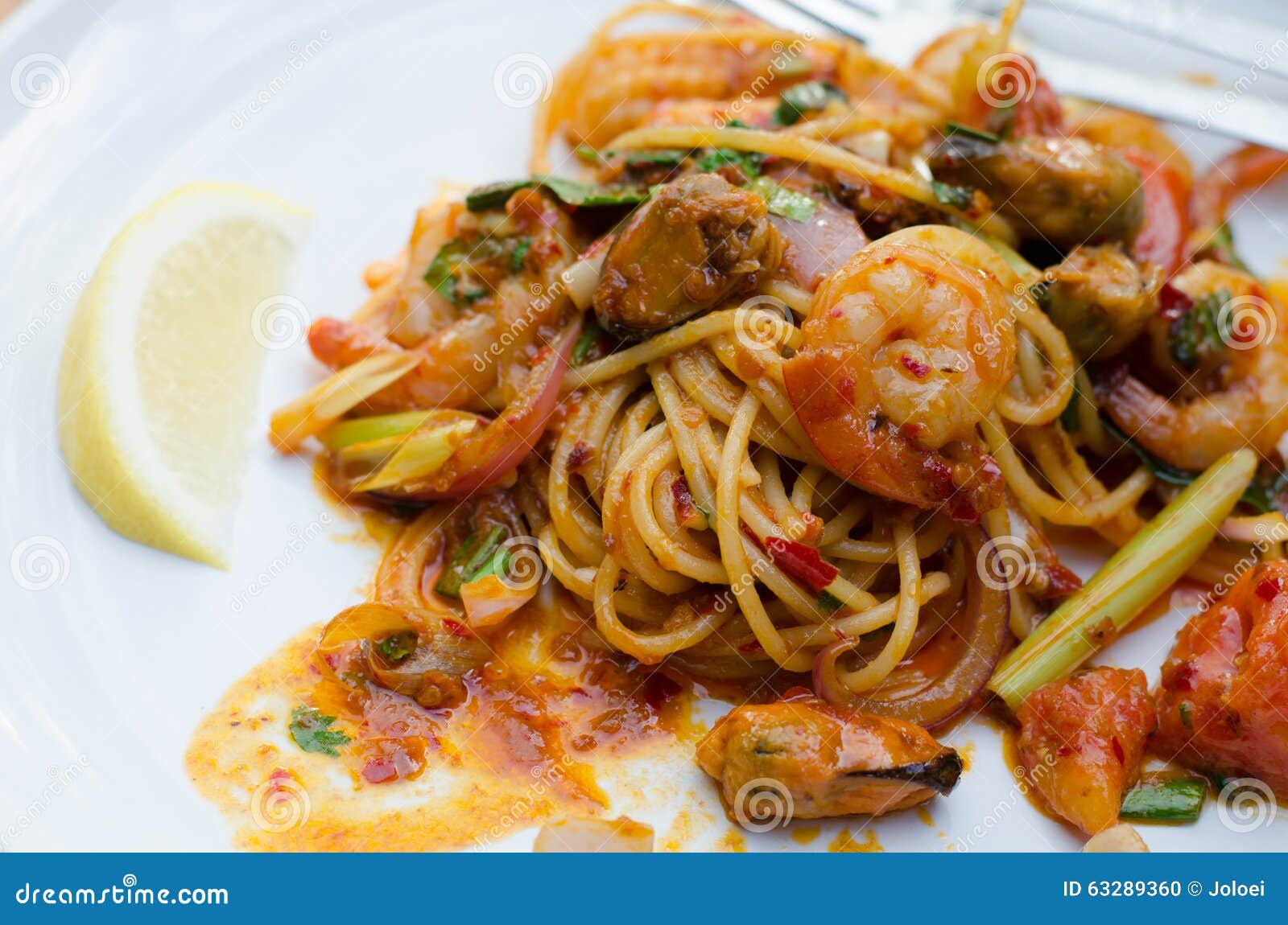 Tom yum spaghetti stock photo. Image of herb, feast, pepper - 63289360
