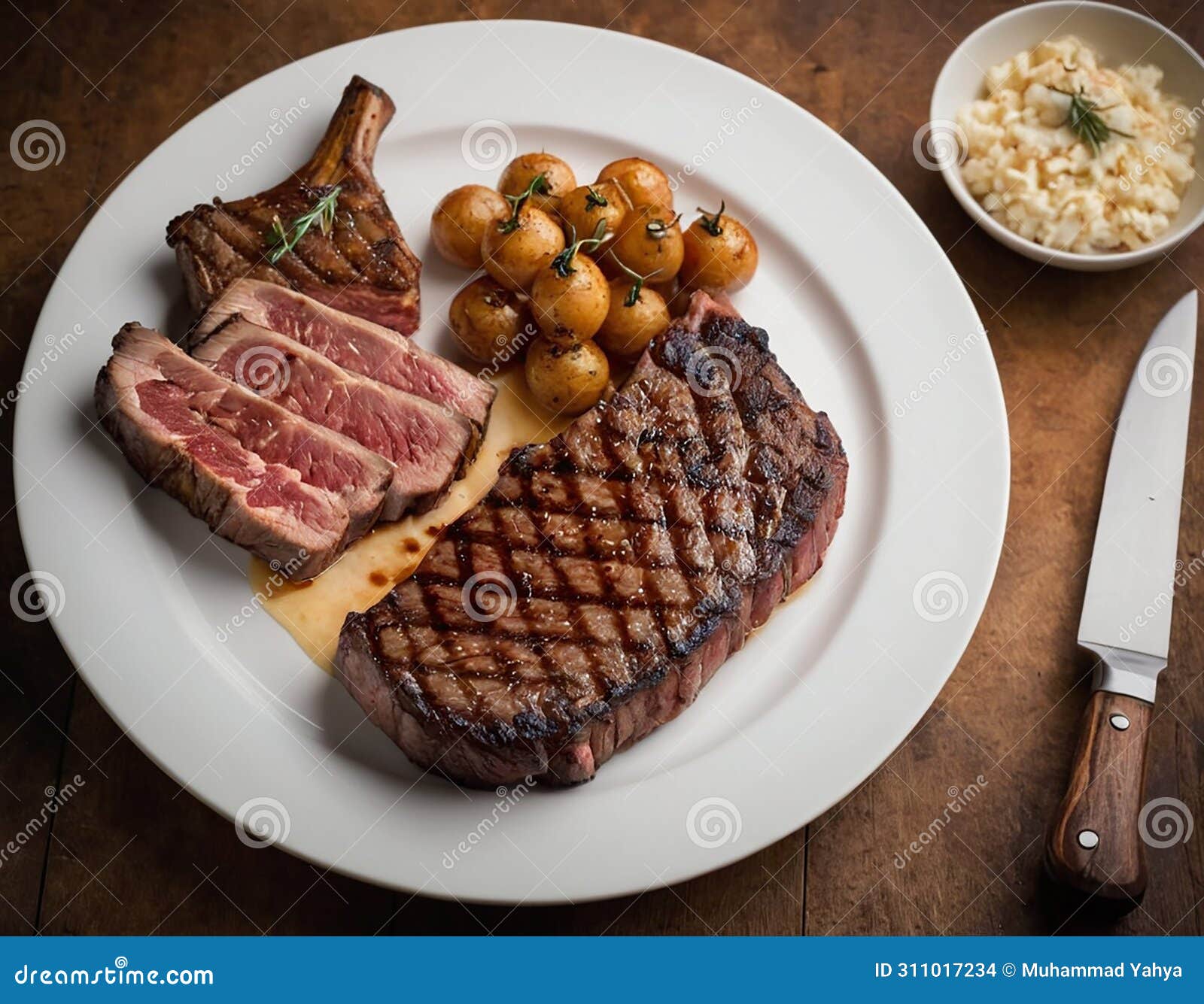 Tomahawk Steak in Plate, Medium Rare, Low Key Photo Stock Illustration ...
