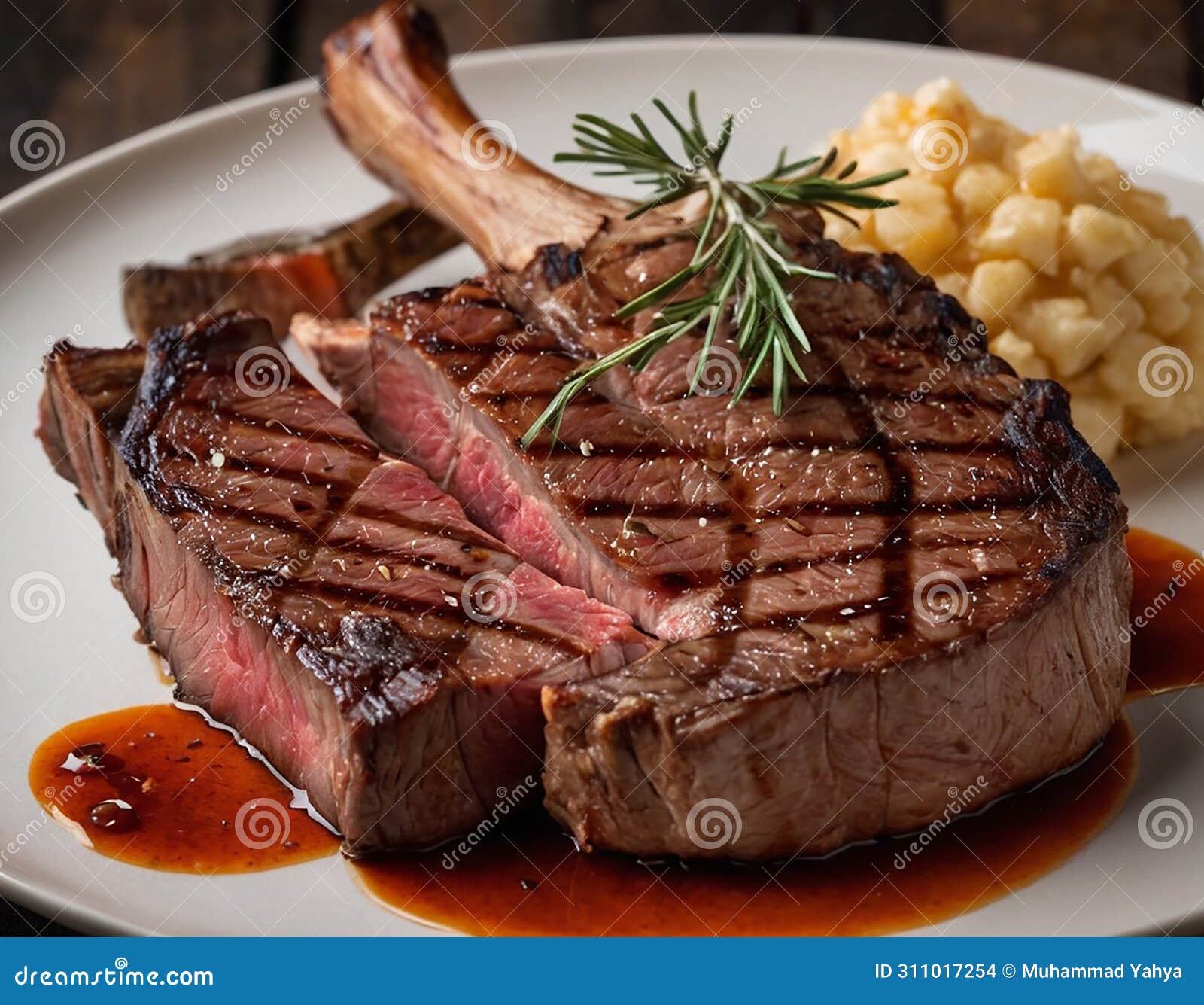 Tomahawk Steak in Plate, Medium Rare, Low Key Photo Stock Illustration ...