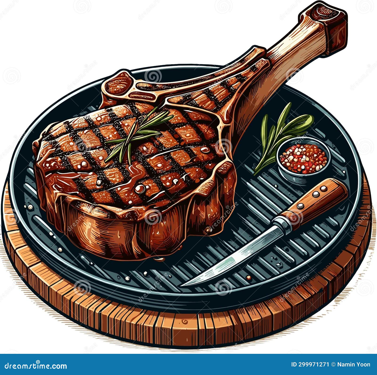 Grilled Tomahawk Steak with Seasoning (5) Stock Illustration ...