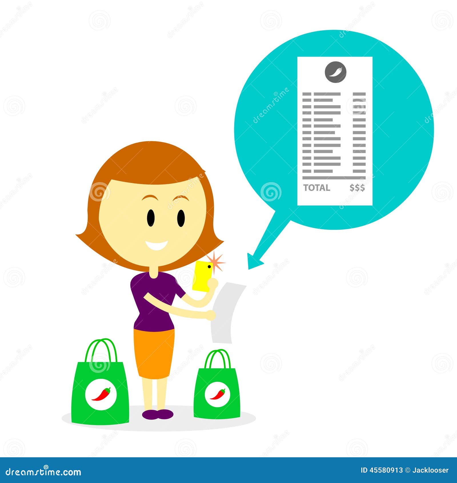 Tomando a Foto Do Recibo Do Mantimento Ilustração do Vetor - Ilustração ...